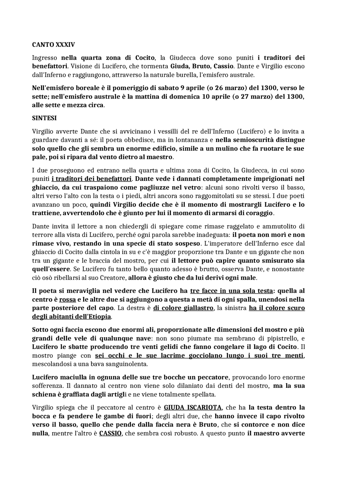 Canto Xxxiv Inferno Divina Commedia Appunti Di Italiano Docsity