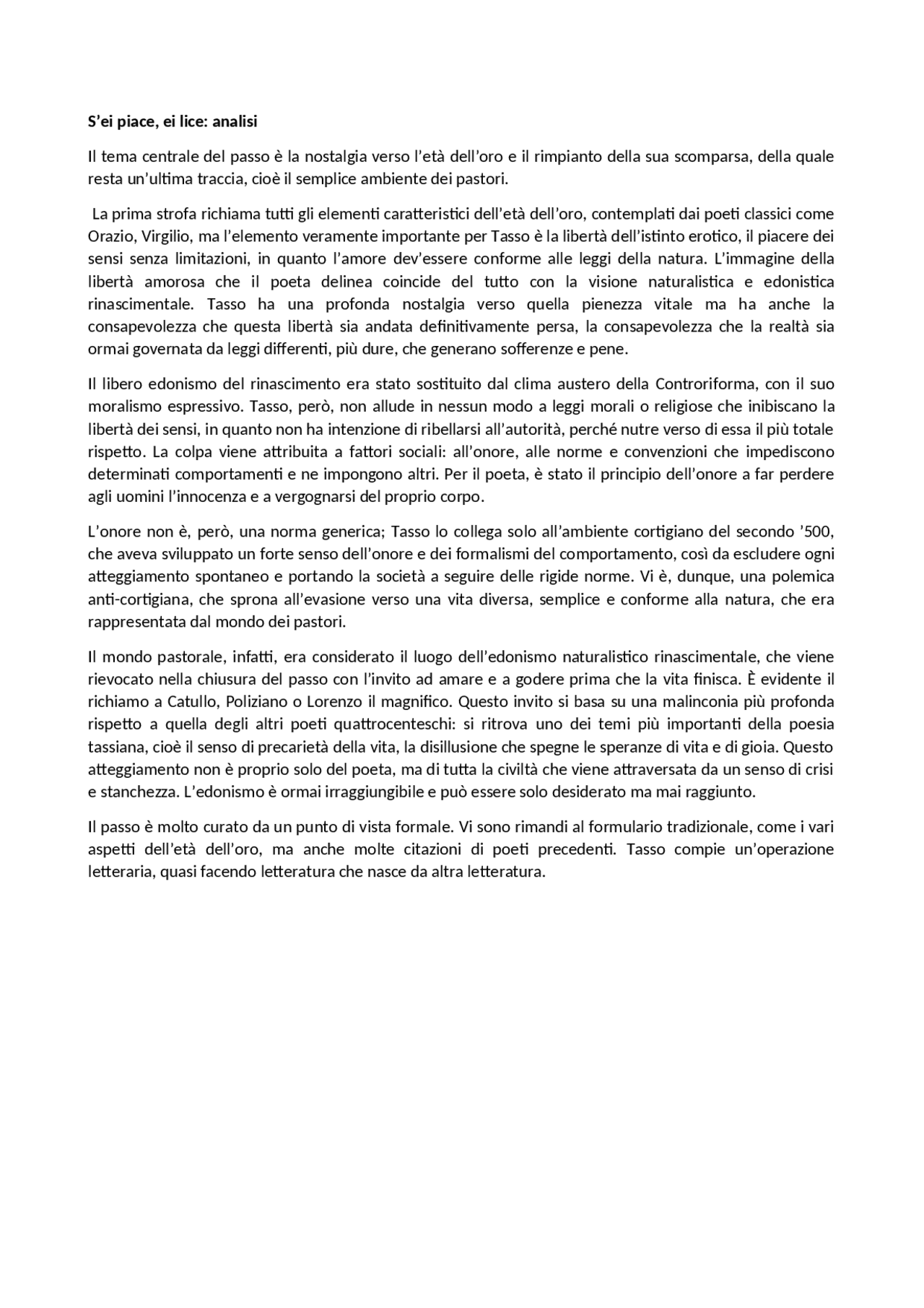 S'ei piace ei lice analisi | Sintesi del corso di Lingue e letterature ...