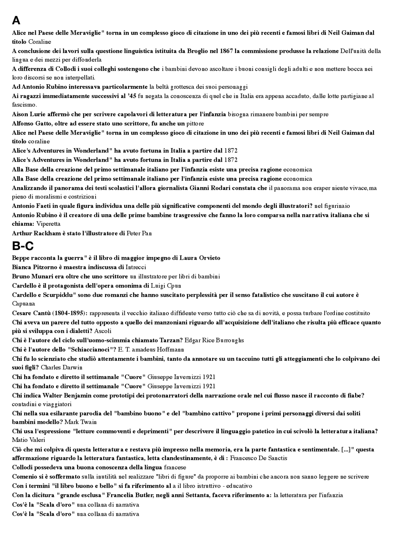 Paniere Domande Chiuse In Ordine Alfabetico Per Letteratura Per L