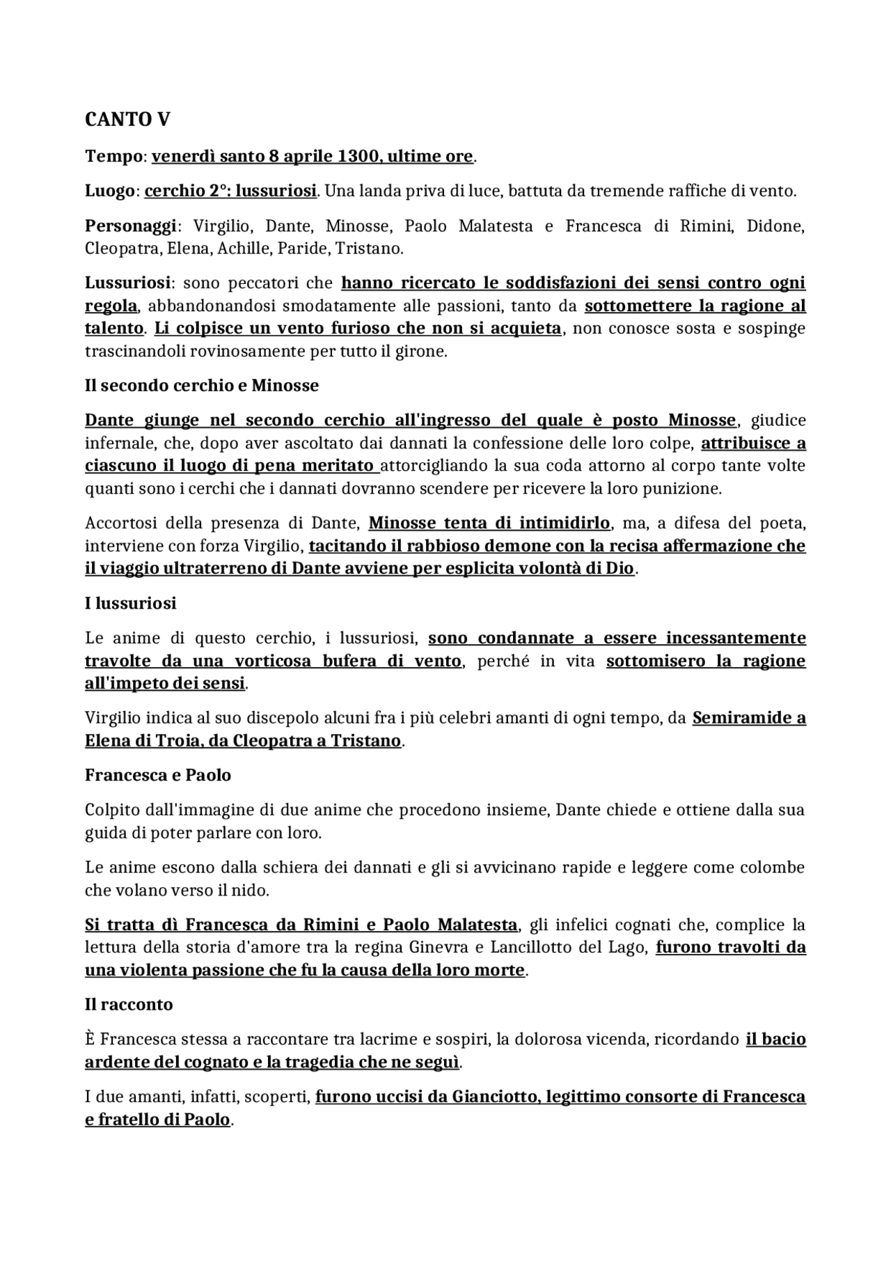 Canto V Inferno Divina Commedia Appunti Di Italiano Docsity