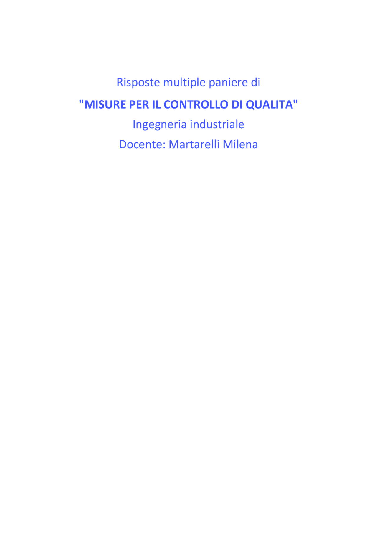 Risposte Multiple Paniere Di Misure Per Il Controllo Di Qualità Ecampus