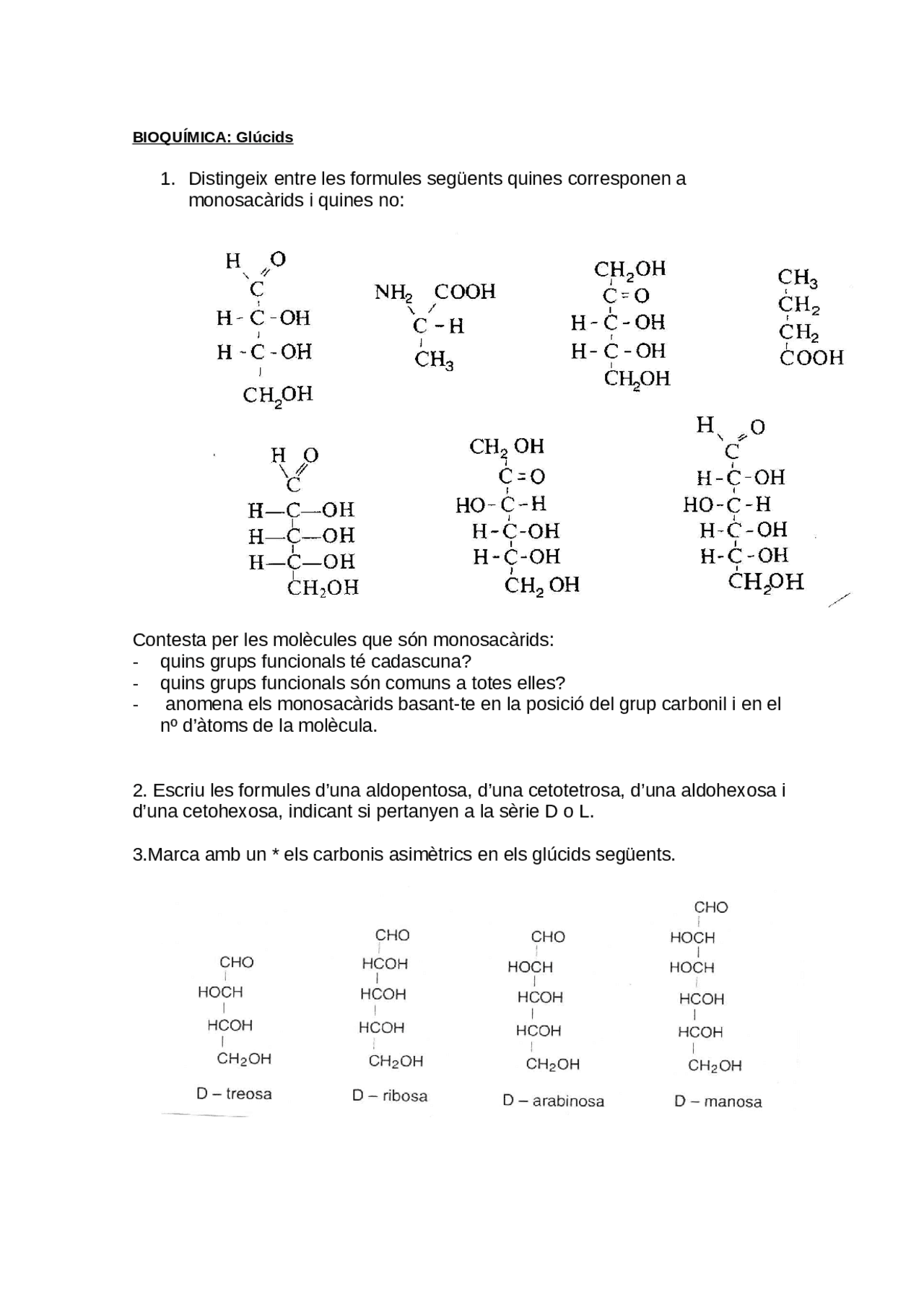 Ejercicios Glucidos 1 Bachillerato Ejercicios De Biología Docsity