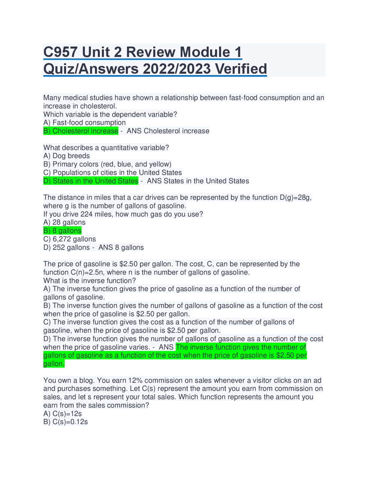 C957 Unit 2 Review Module 1 Quiz Answers 2022 2023 Verified Exams