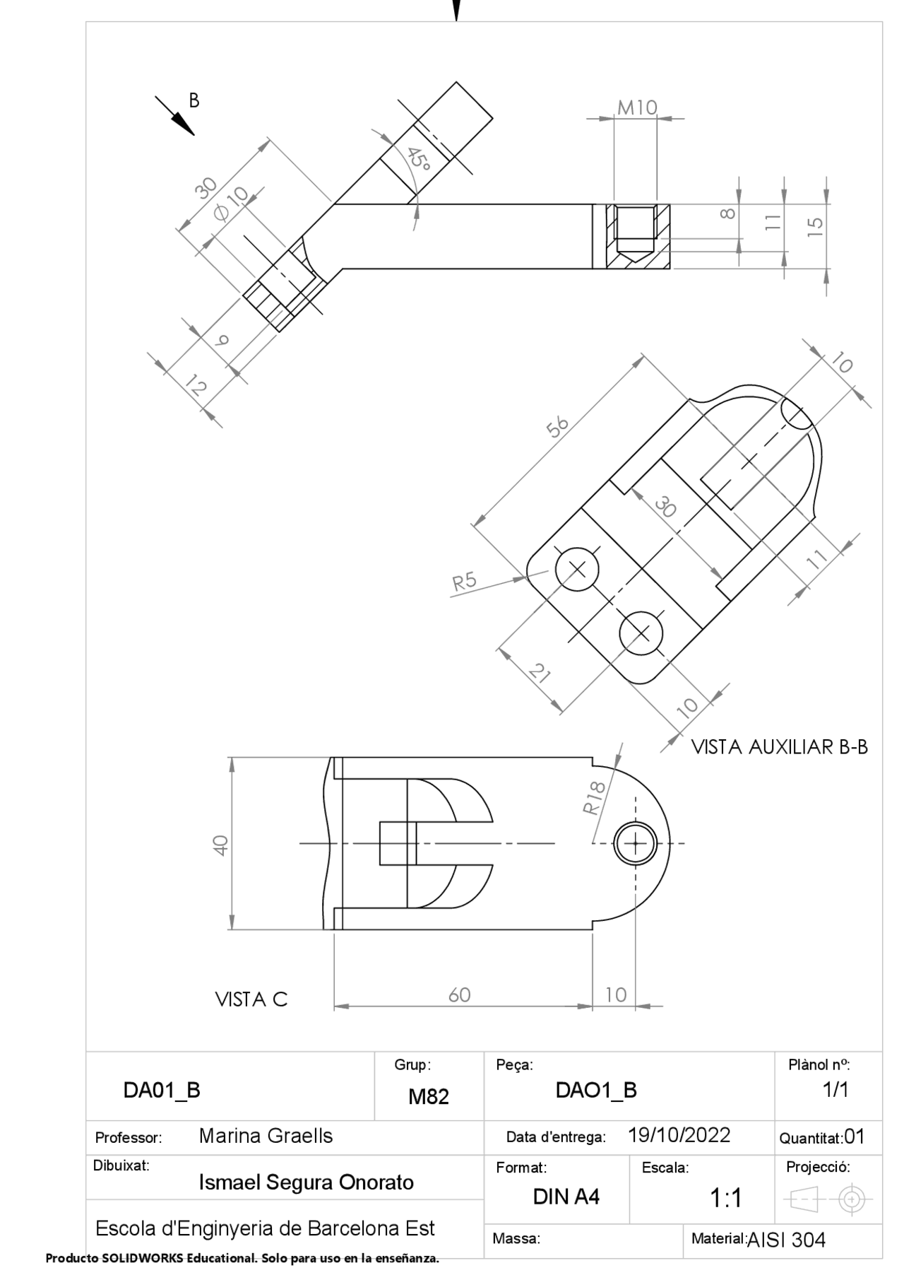 Plano DAO1 EEBE Expresión Gráfica | Exámenes de Expresión Gráfica | Docsity