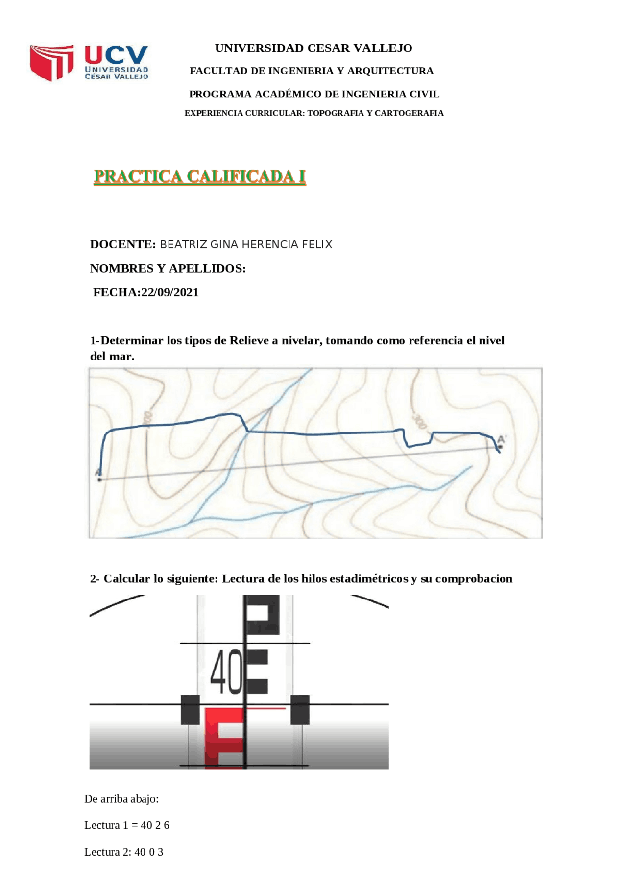 Practica Calificada 1 A Exámenes De Topografía Docsity