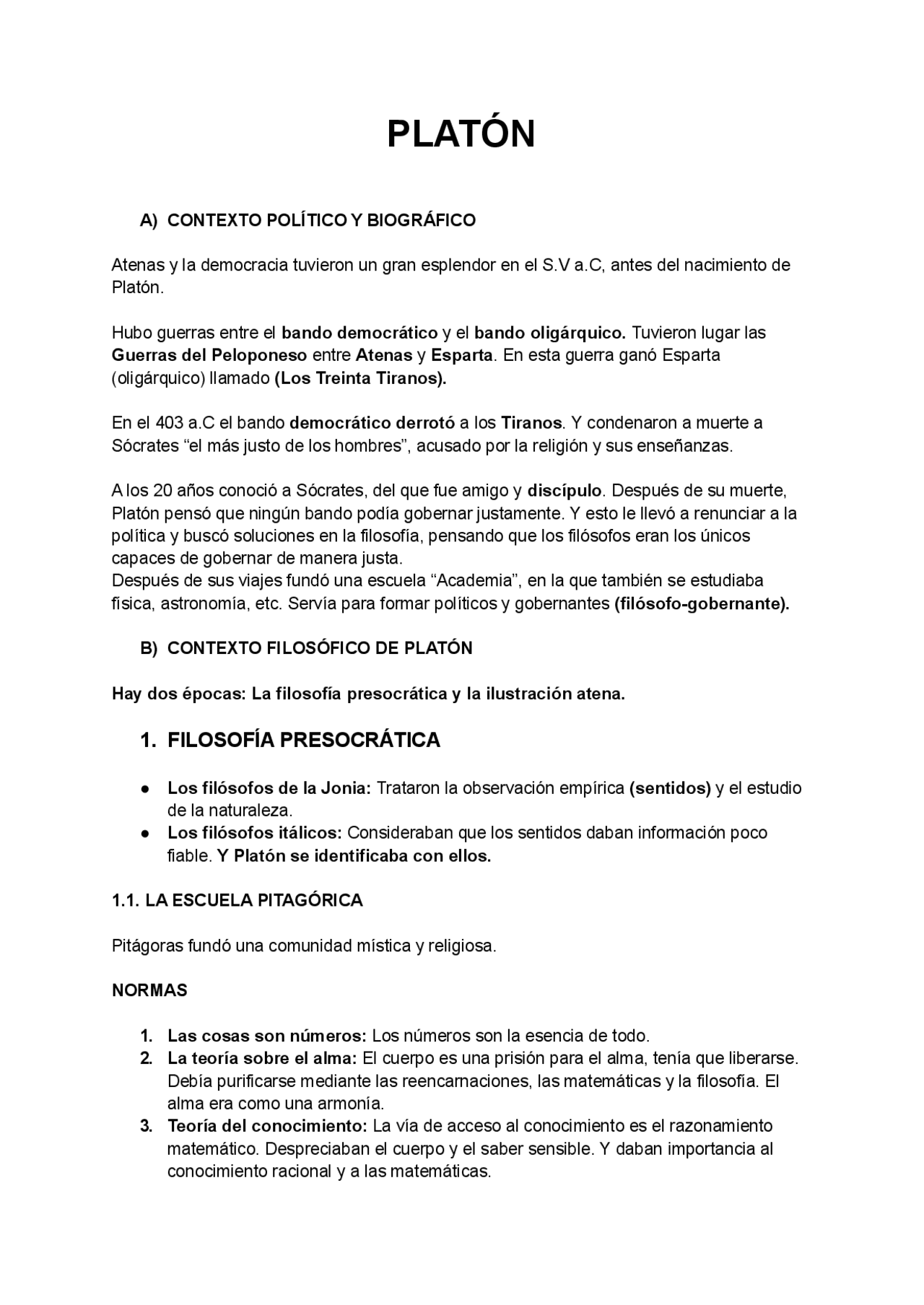 Apuntes De Platón Para Selectivo Apuntes De Historia De La Filosofía