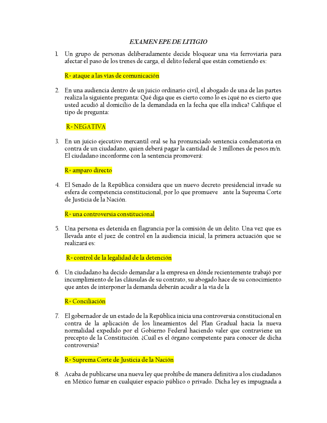 Respuestas de los epes | Exámenes de Derecho | Docsity