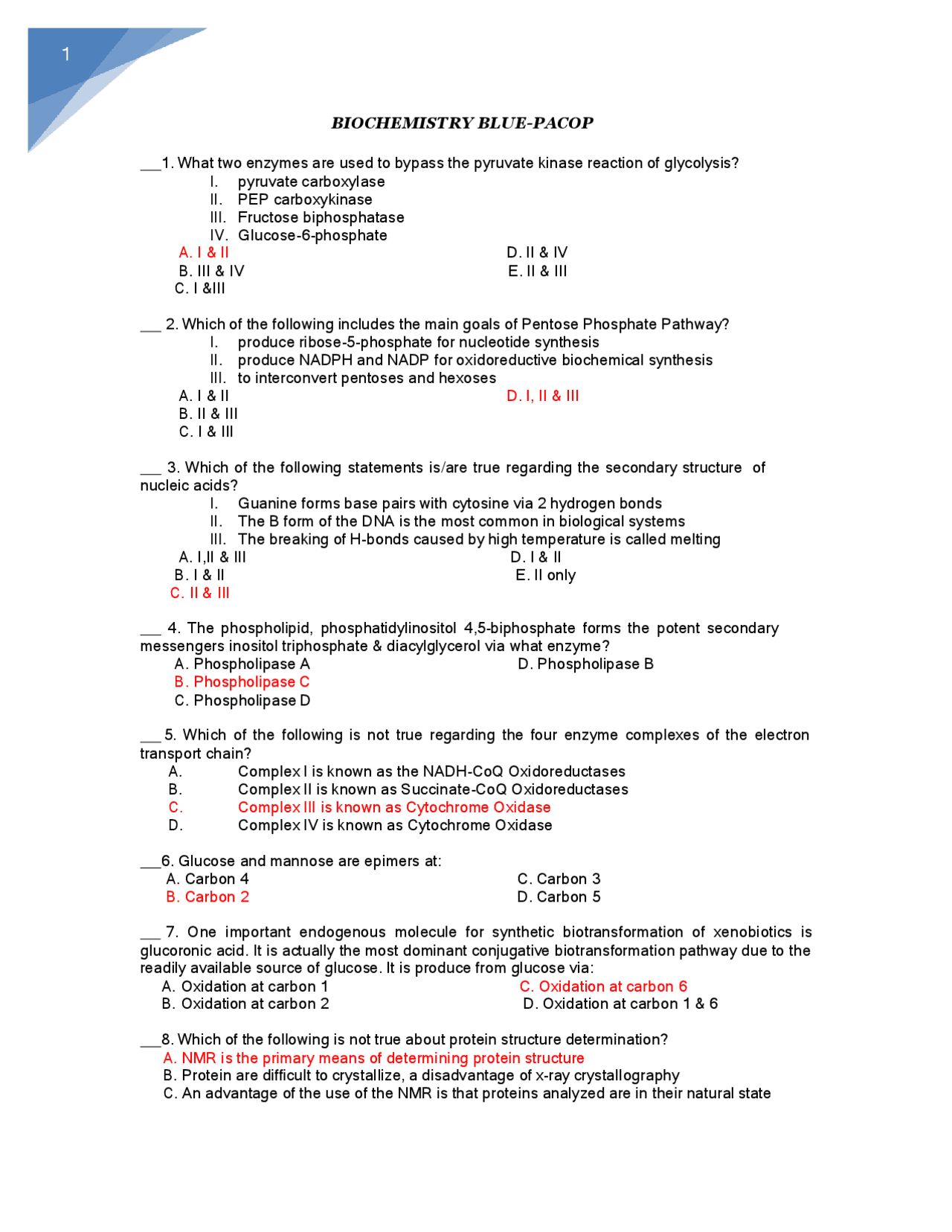 BIO 1200 / Biochem-PACOP-Exam-4-sets Latest 2022-2023 | Exams Medical ...