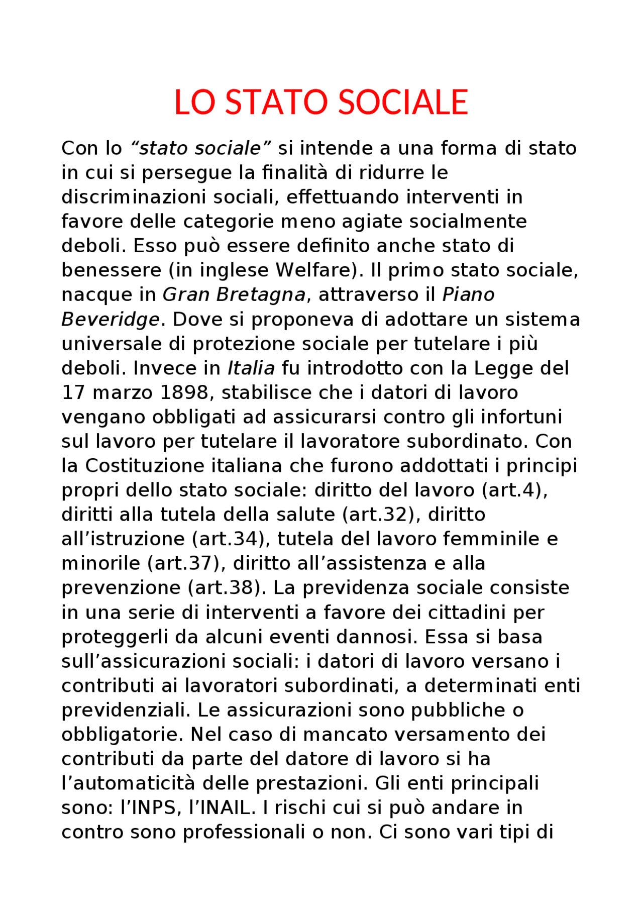 Lo Stato Sociale Spiegazione Appunti Di Storia Docsity