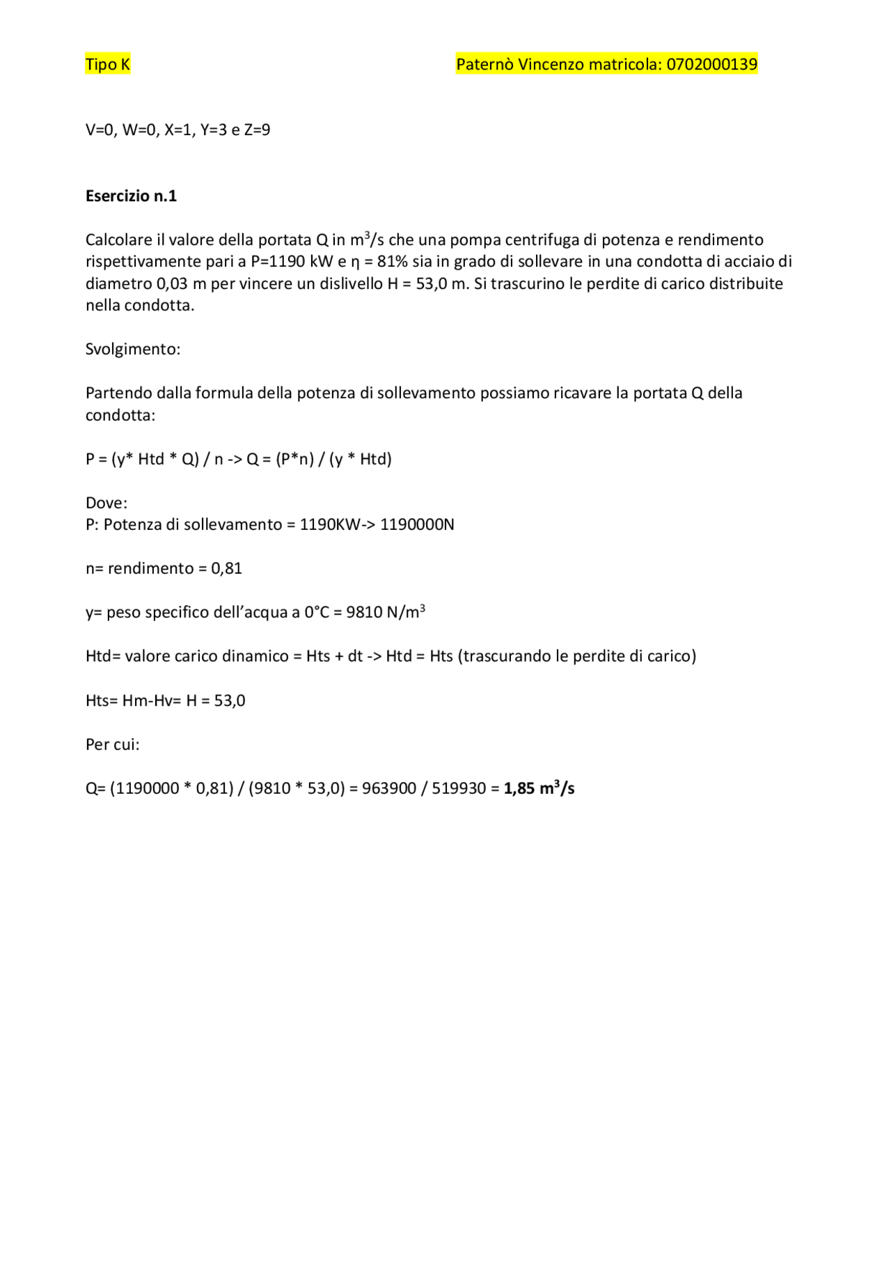 Elaborato 2 Tipo K Ingegneria Ambientale Prove Desame Di Ingegneria