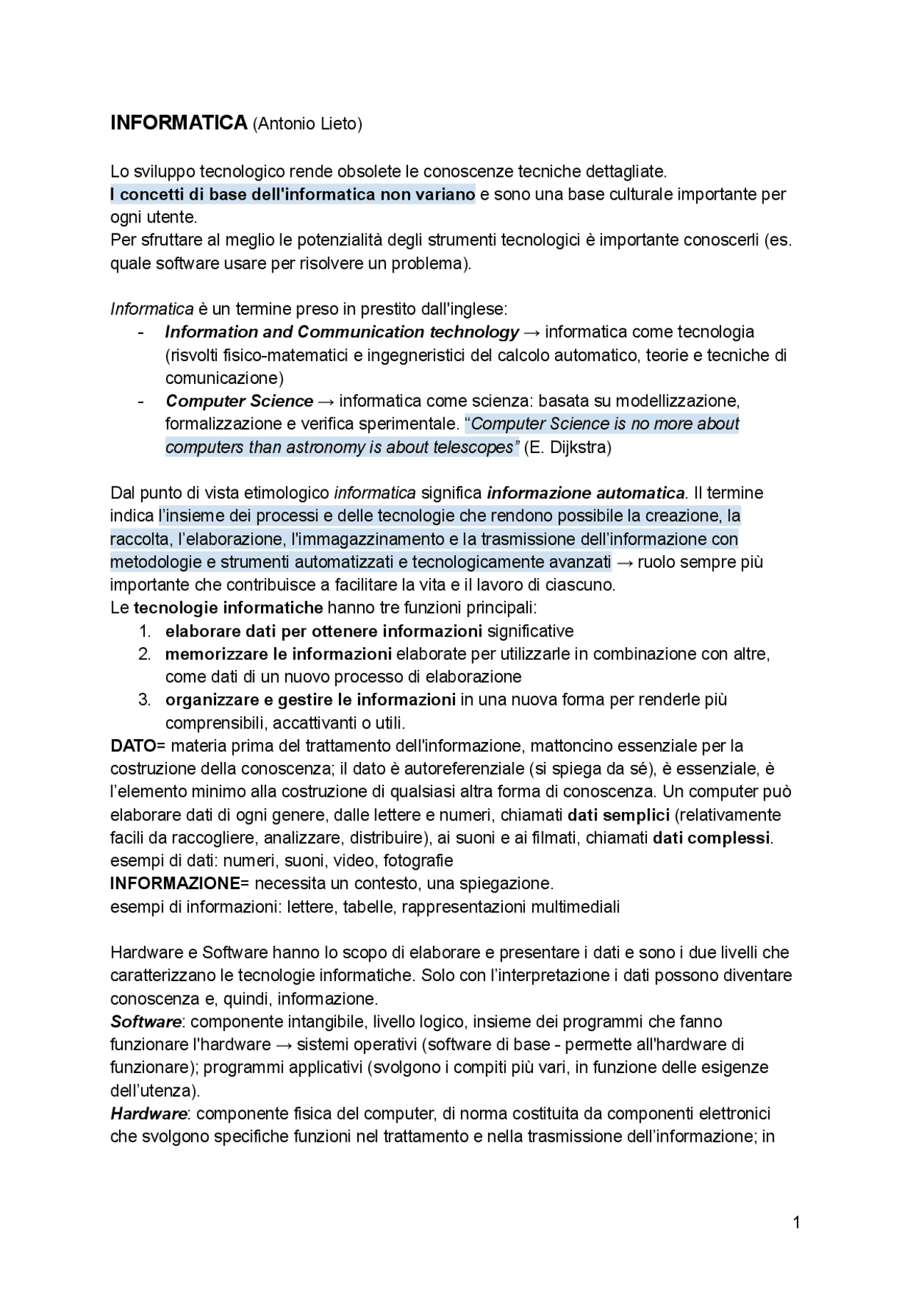 Appunti Di Informatica Appunti Di Elementi Di Informatica Docsity