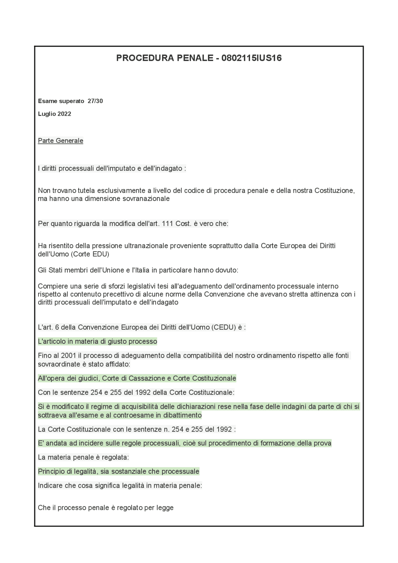 Prova d’esame Procedura penale Unipegaso | Prove d'esame di Diritto ...