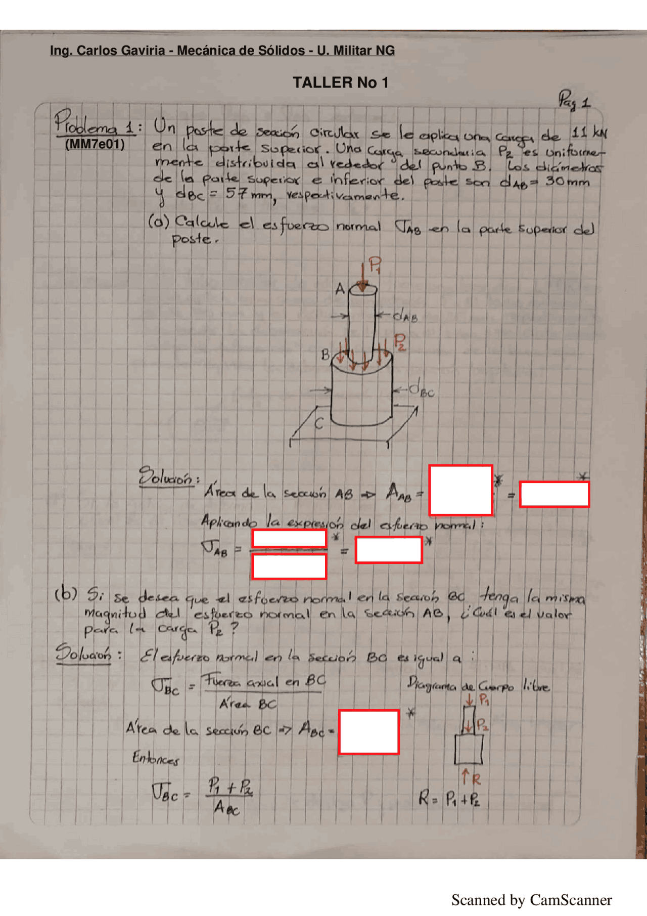 Esfuerzos y deformaciones | Ejercicios de Mecánica de Sólidos Aplicados | Docsity