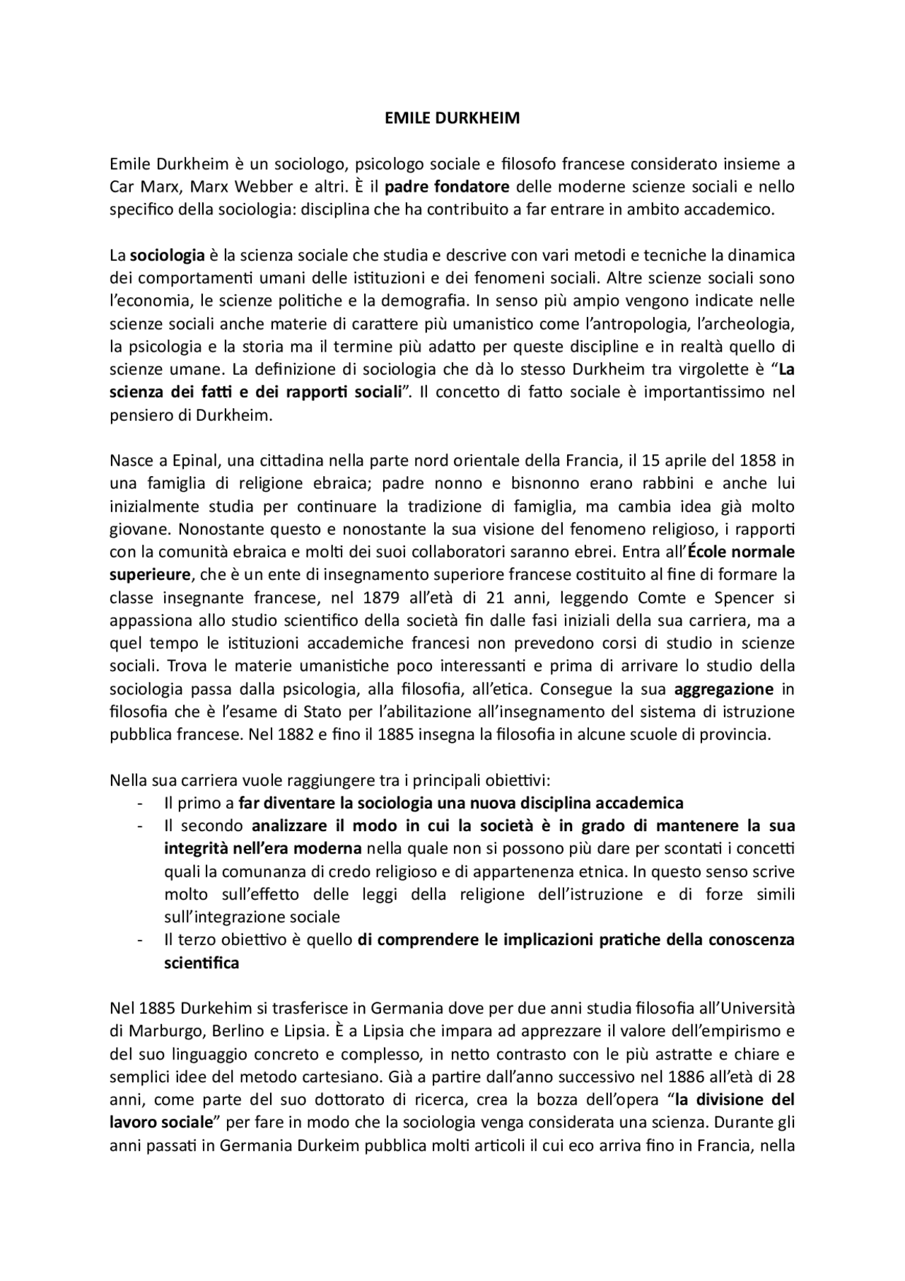 Emile Durkheim Vita E Opere Dispense Di Scienze Umane Docsity