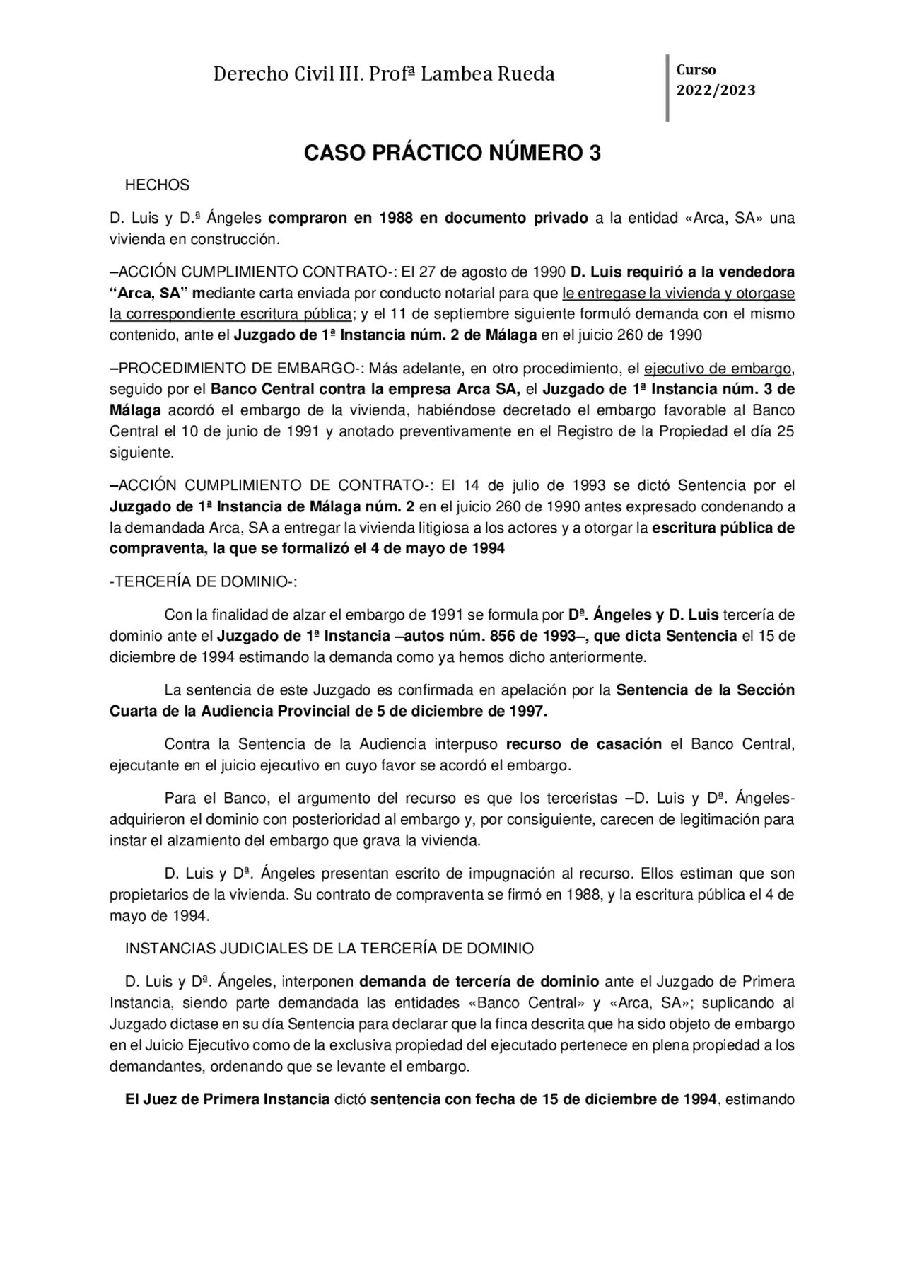 Caso Practico Civil Ejercicios De Derecho Civil Docsity