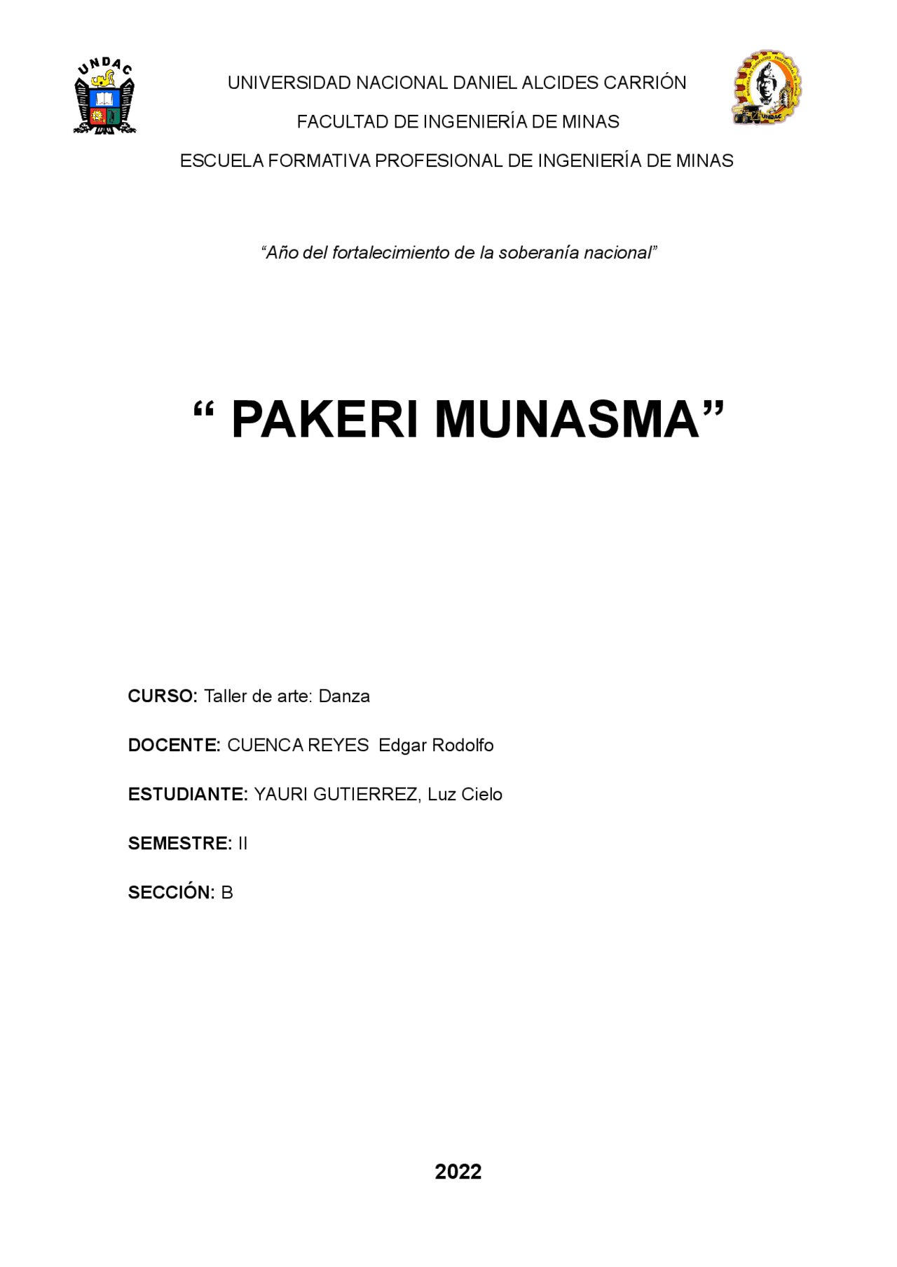 DANZA PAKERI MUNASMA _ Danzas de la selva | Apuntes de Arte | Docsity