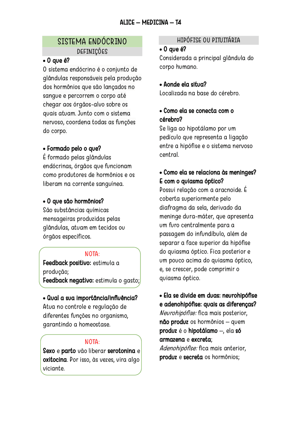 Sistema Endócrino E Suas Peculiaridades Resumos Anatomia Docsity
