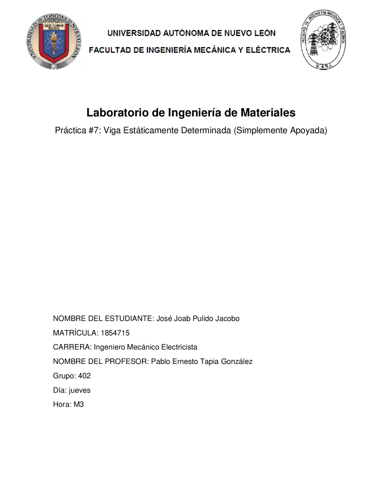 Práctica 8 Ingeniería de Materiales | Ejercicios de Física | Docsity