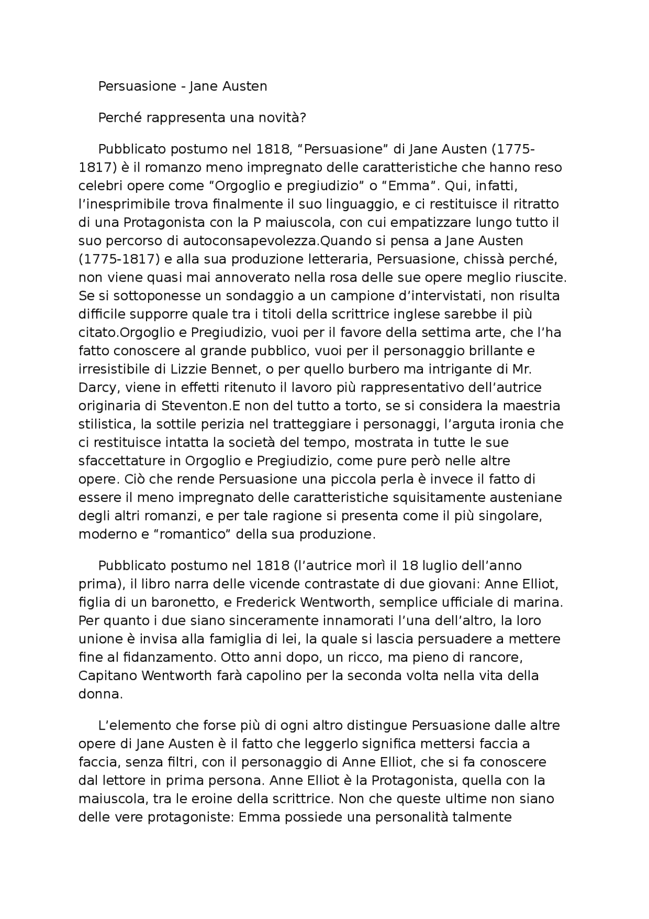 Persuasione Jane Austen Riassunto Completo Appunti Di Letteratura Inglese Docsity
