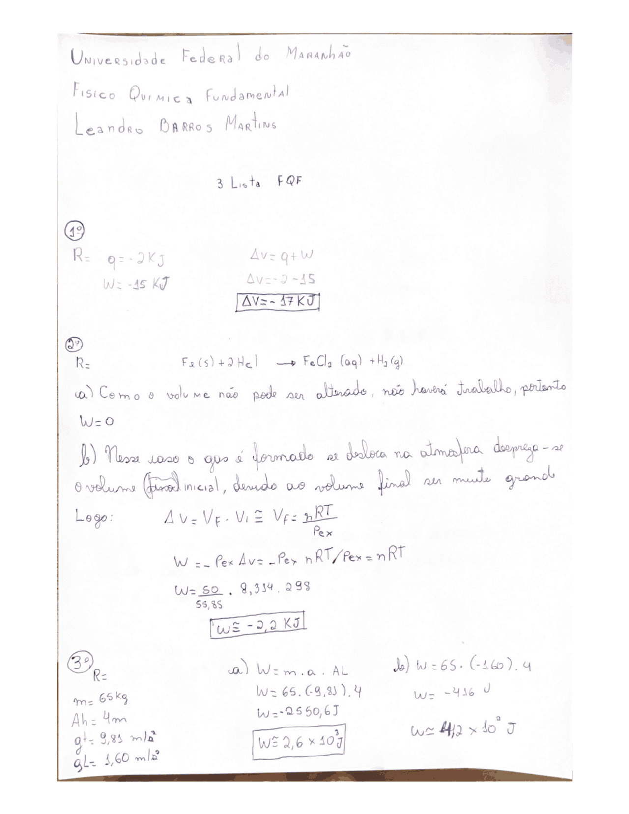 ResoluÇÃo De Exercicios De Fisico Quimica Fundamental Exercises