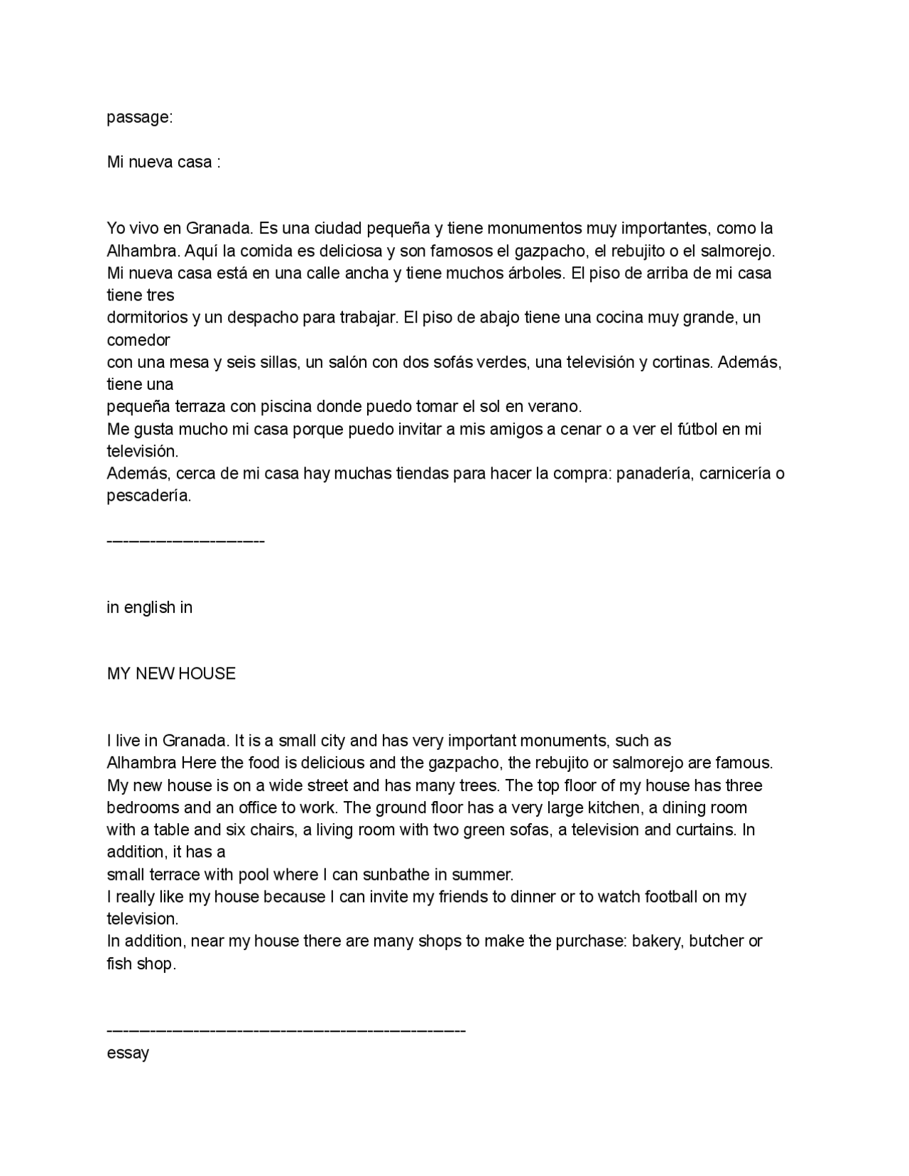 Spanish Essay _ Comprehension | Essays (high school) Spanish | Docsity