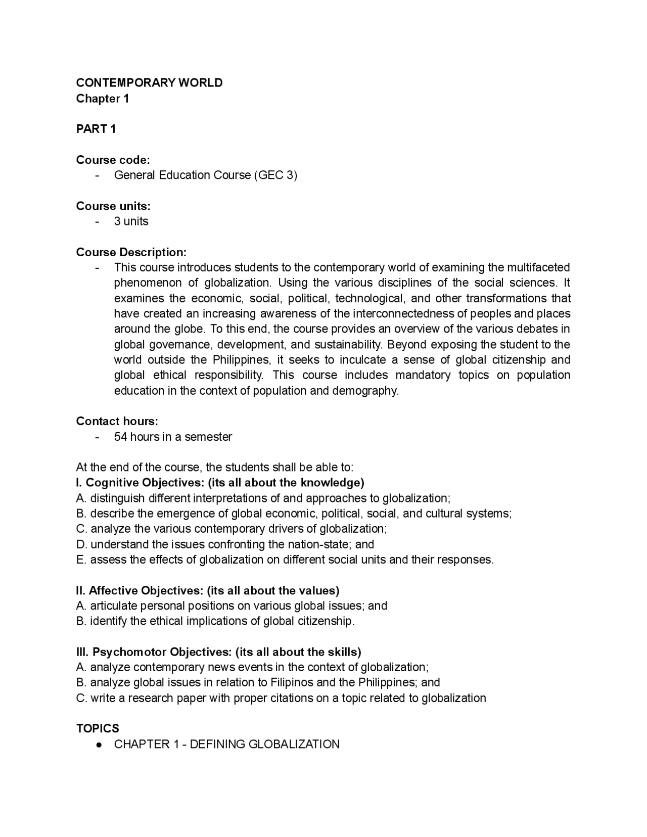 Contemporary World Notes Summaries Contemporary History Docsity