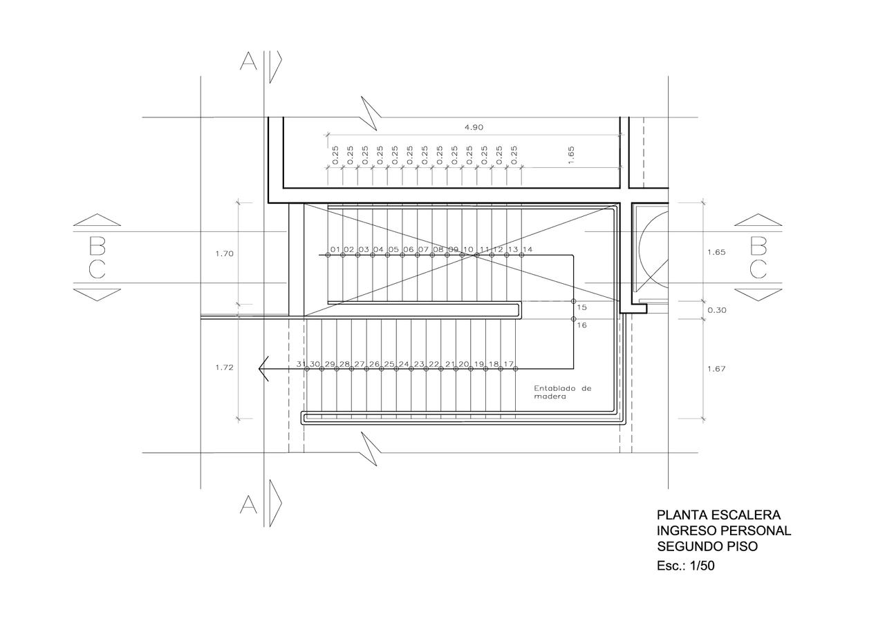 Planta de una escalera(con almacén) - escala 1/50 | Ejercicios de ...