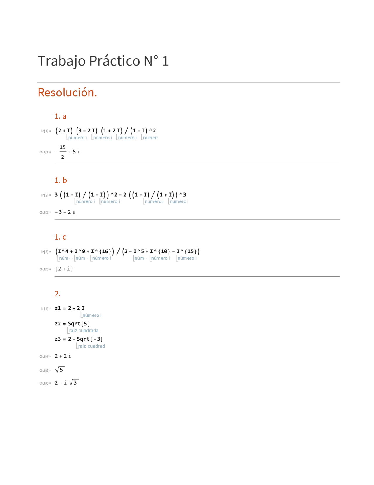 Numeros Complejos Resueltos En Mathematica Ejercicios De Análisis