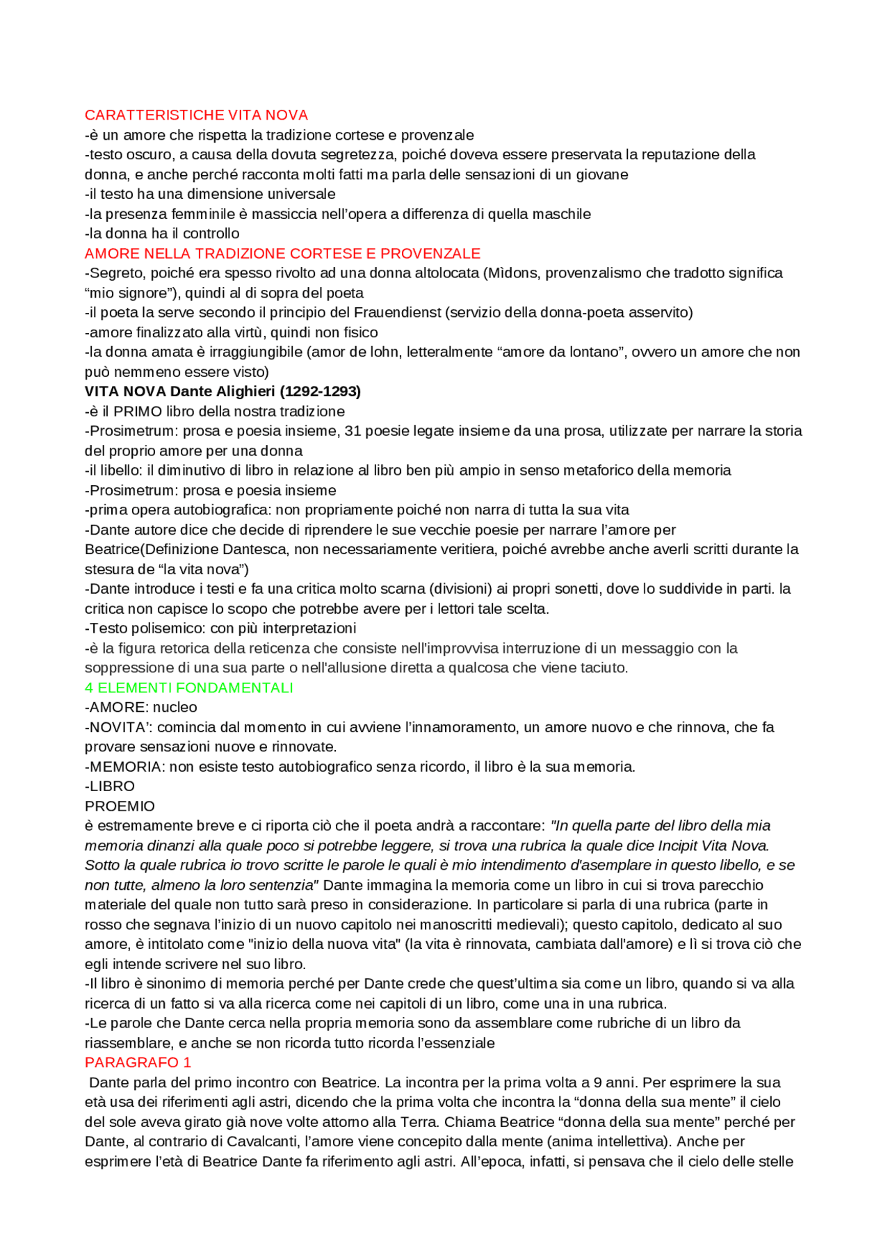 Vita nova introduzione, sintesi e analisi dei paragrafi | Appunti di ...