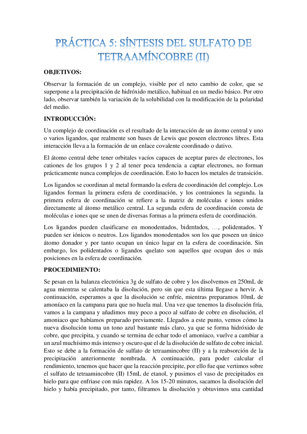 Práctica 5 Química General Apuntes De Química Docsity