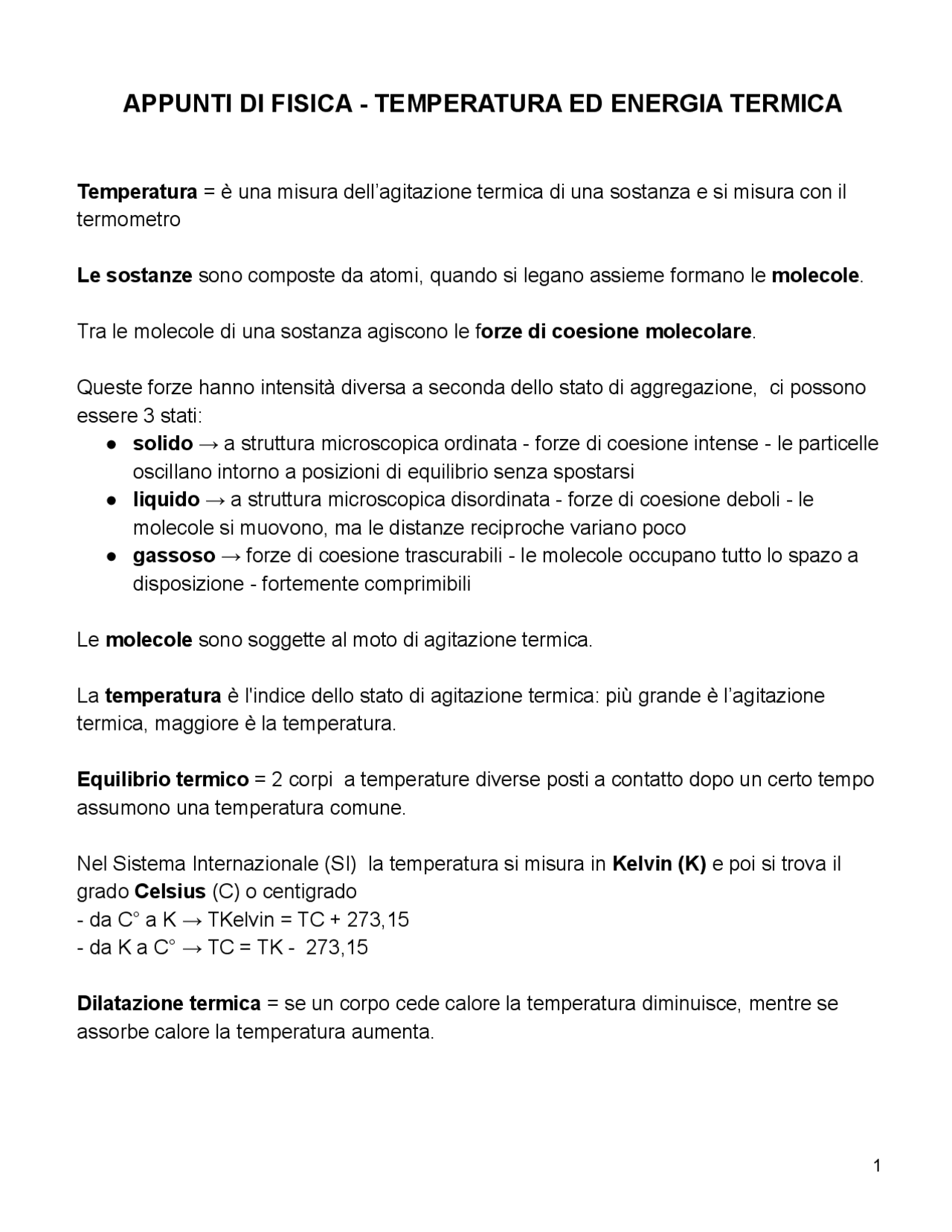 Appunti di Fisica - Temperatura ed energia termica | Appunti di Fisica ...