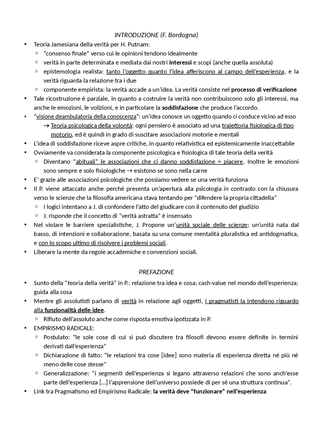 Riassunto De Il Significato Della Verità Di W James Dispense Di