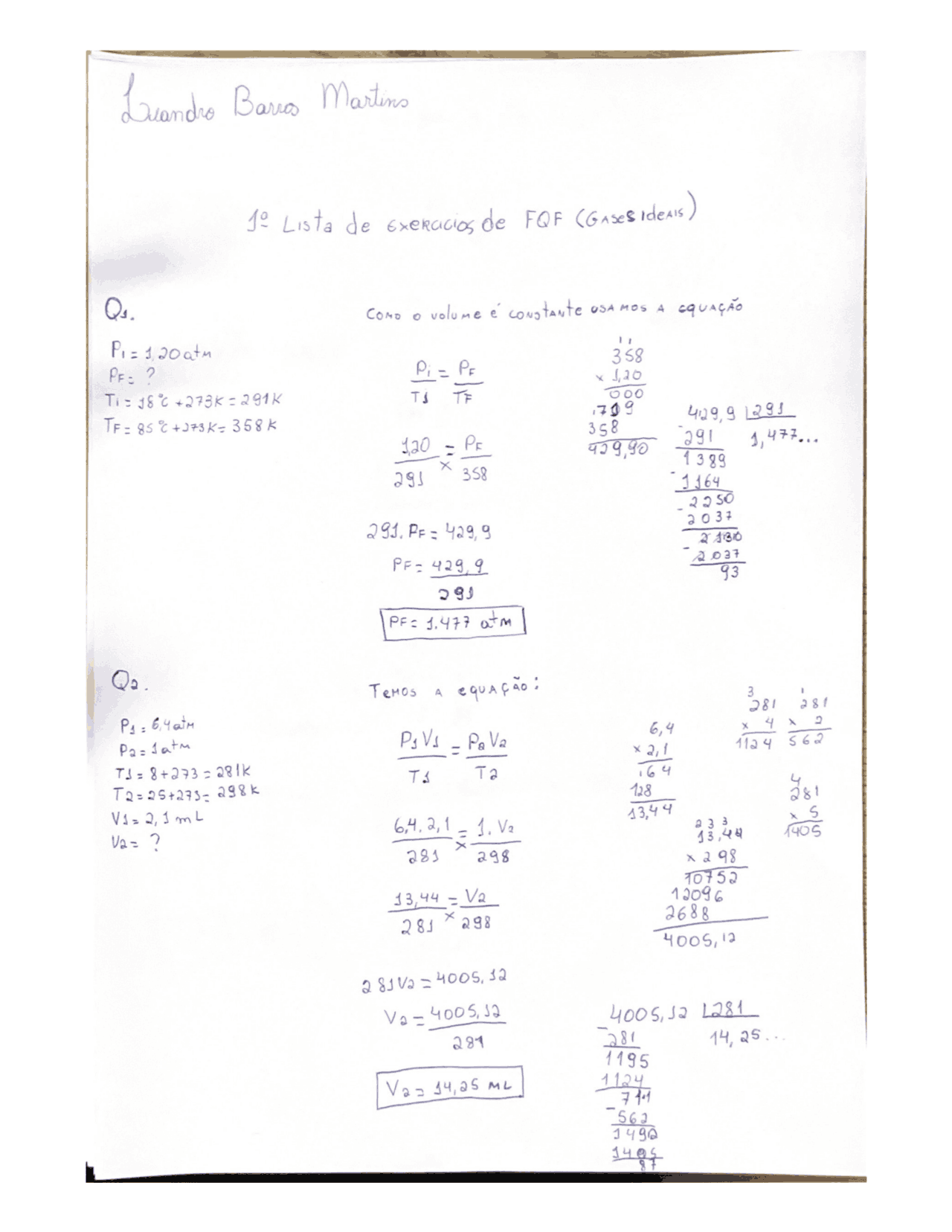 ResoluÇaÕ De Exercicios De Fisico Quimica Esercizi Chimica Docsity