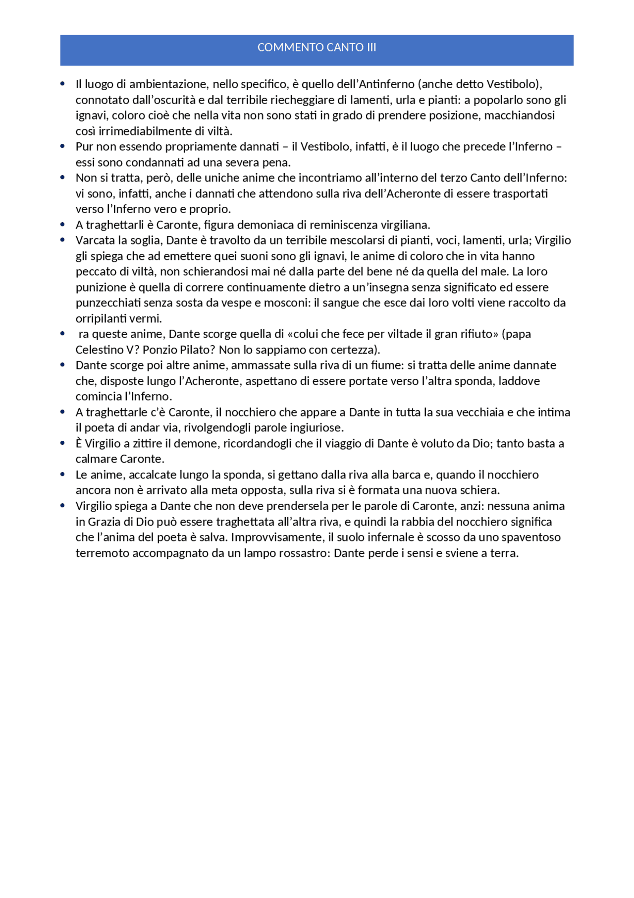 Canto III della Divina Commedia | Appunti di Italiano | Docsity