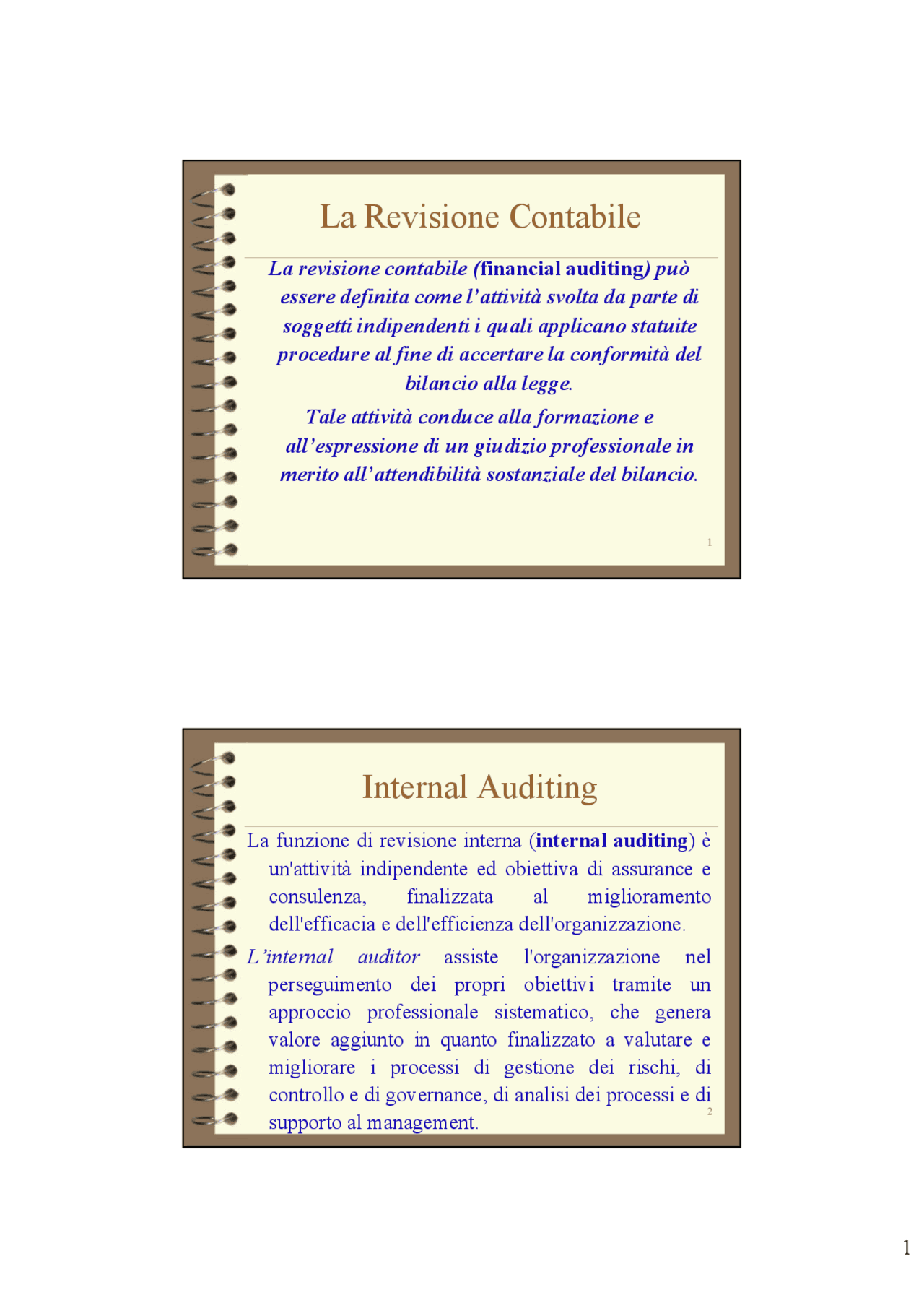 Revisione Aziendale Internal Auditing Sintesi Del Corso Di Revisione