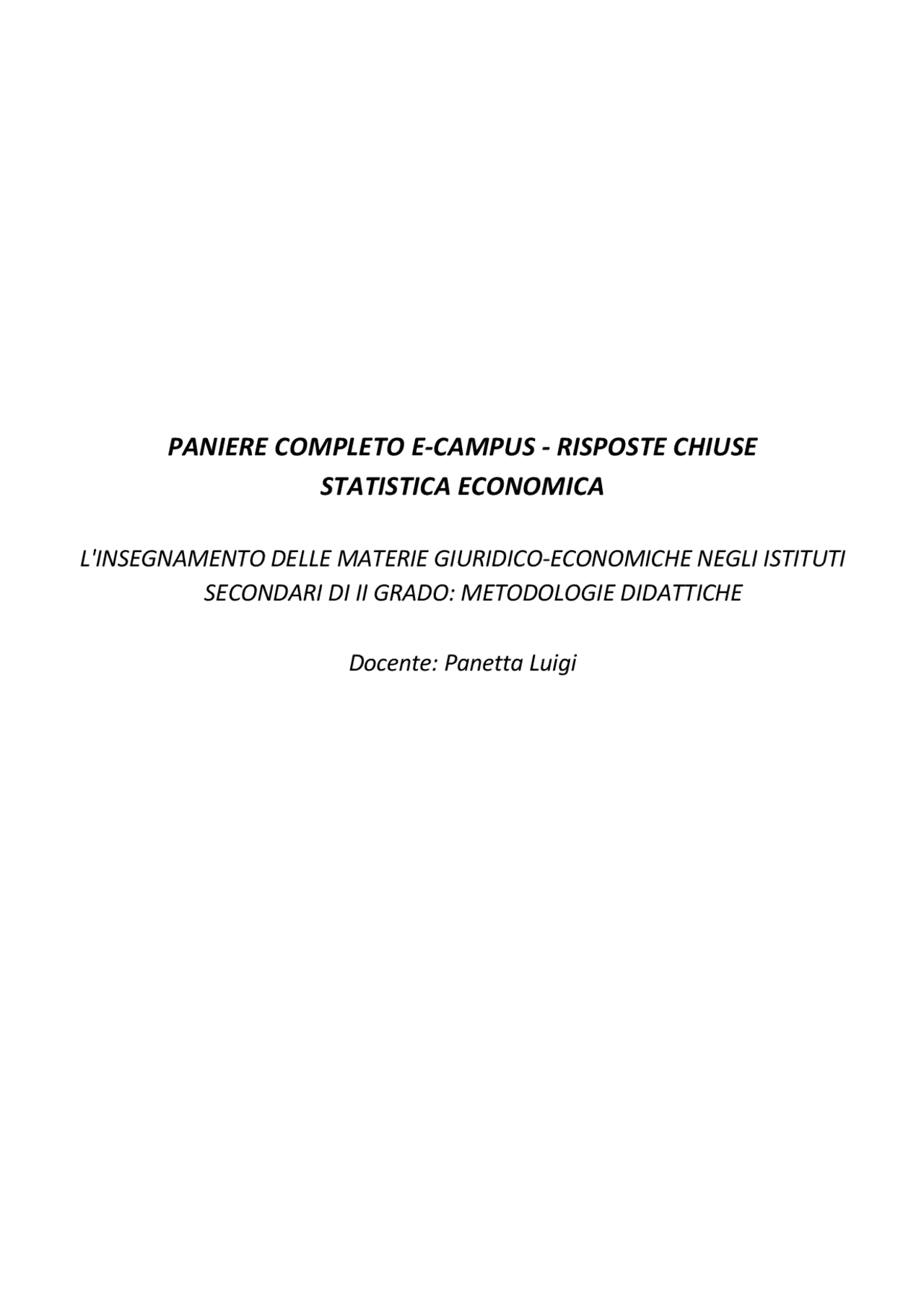 Paniere completo risposte chiuse di Statistica Economica | Prof. Luigi ...