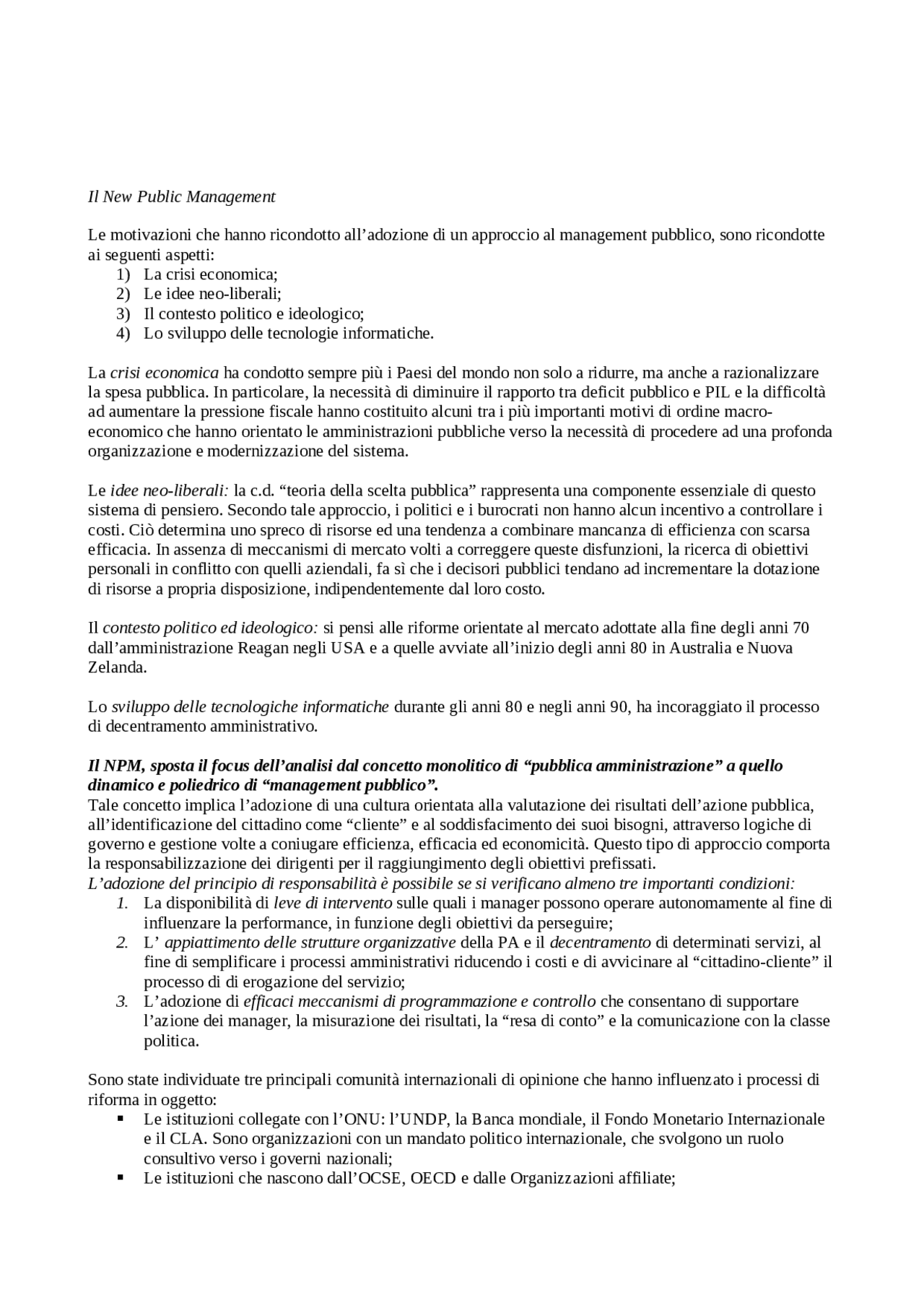 New Public Management | Appunti di Programmazione e controllo | Docsity