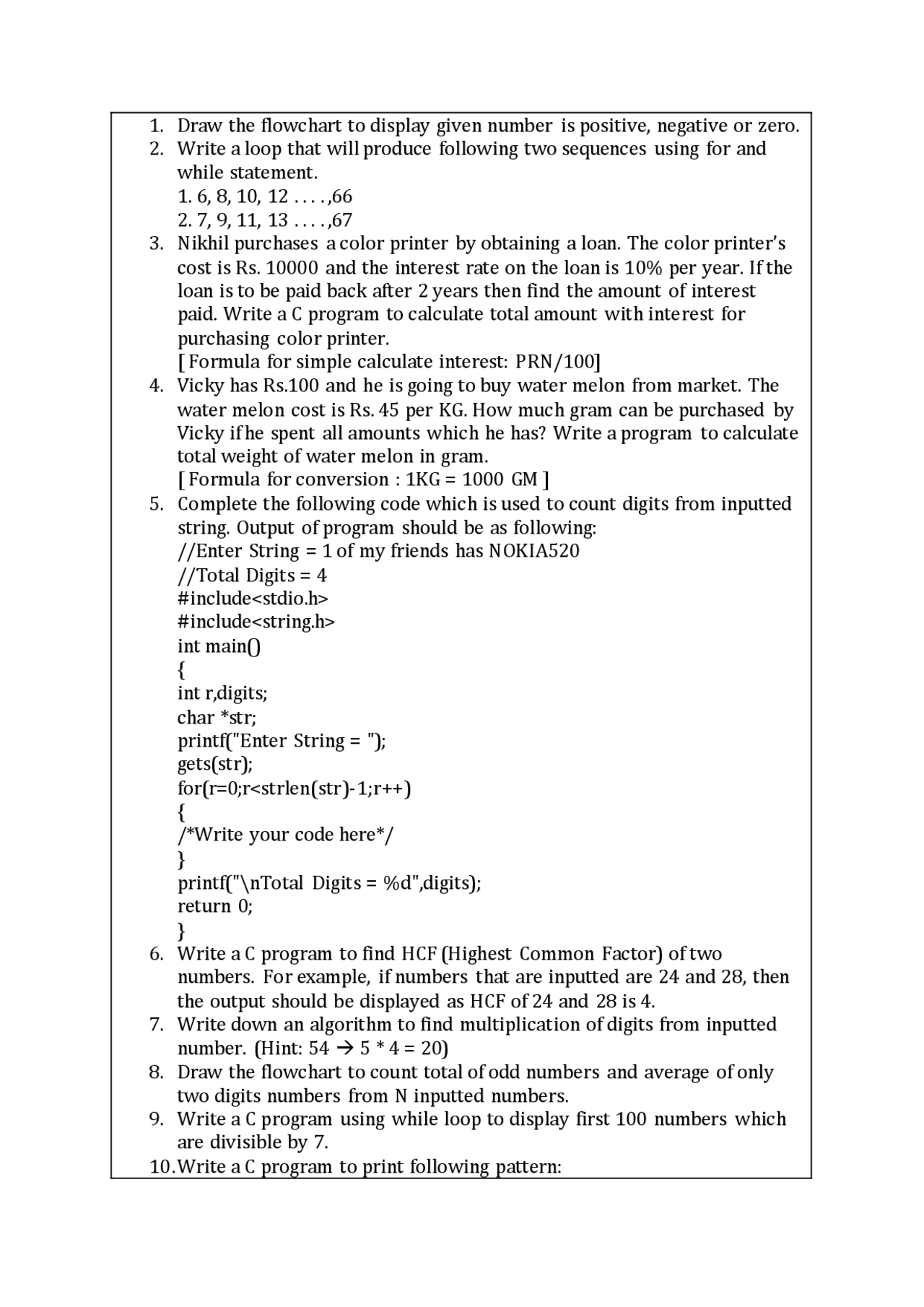 Fop Sem-1 long question | Exams Computer Fundamentals | Docsity