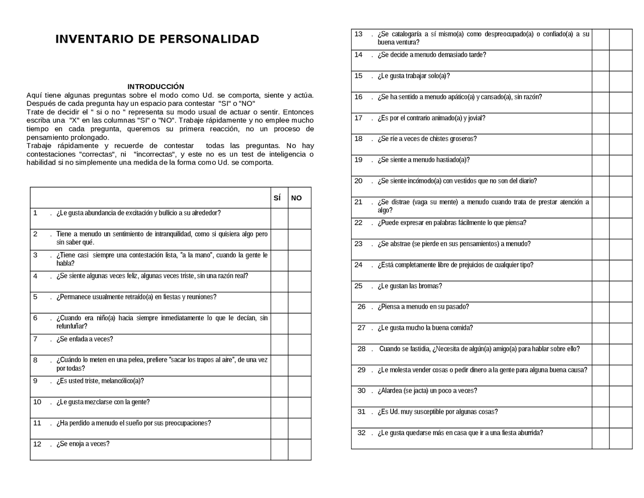 PROTOCOLO DEL TEST DE EPQ-R | Exámenes selectividad de Psicología | Docsity
