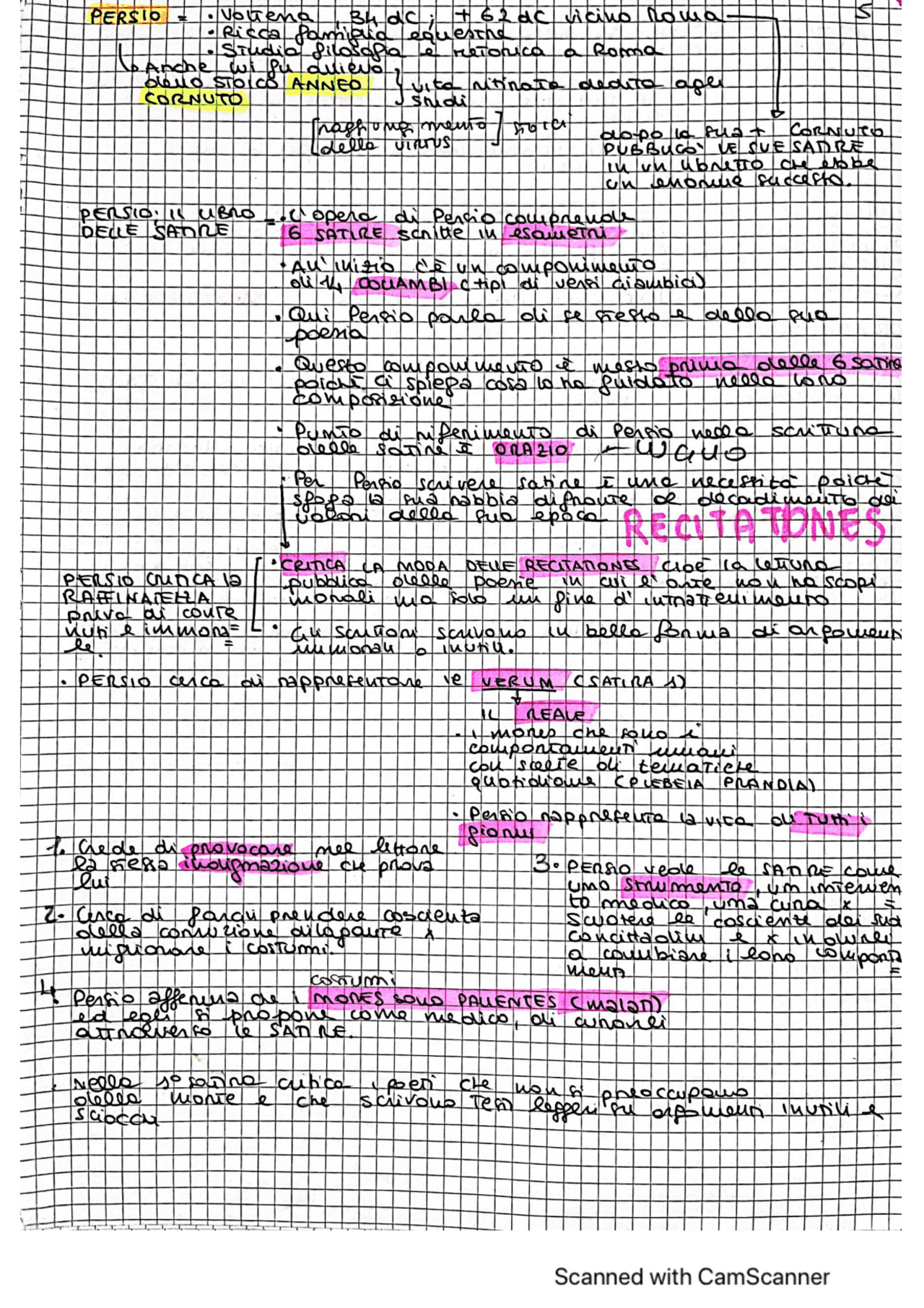 PERSIO APPUNTI SINTETICI LATINO | Schemi e mappe concettuali di Latino | Docsity