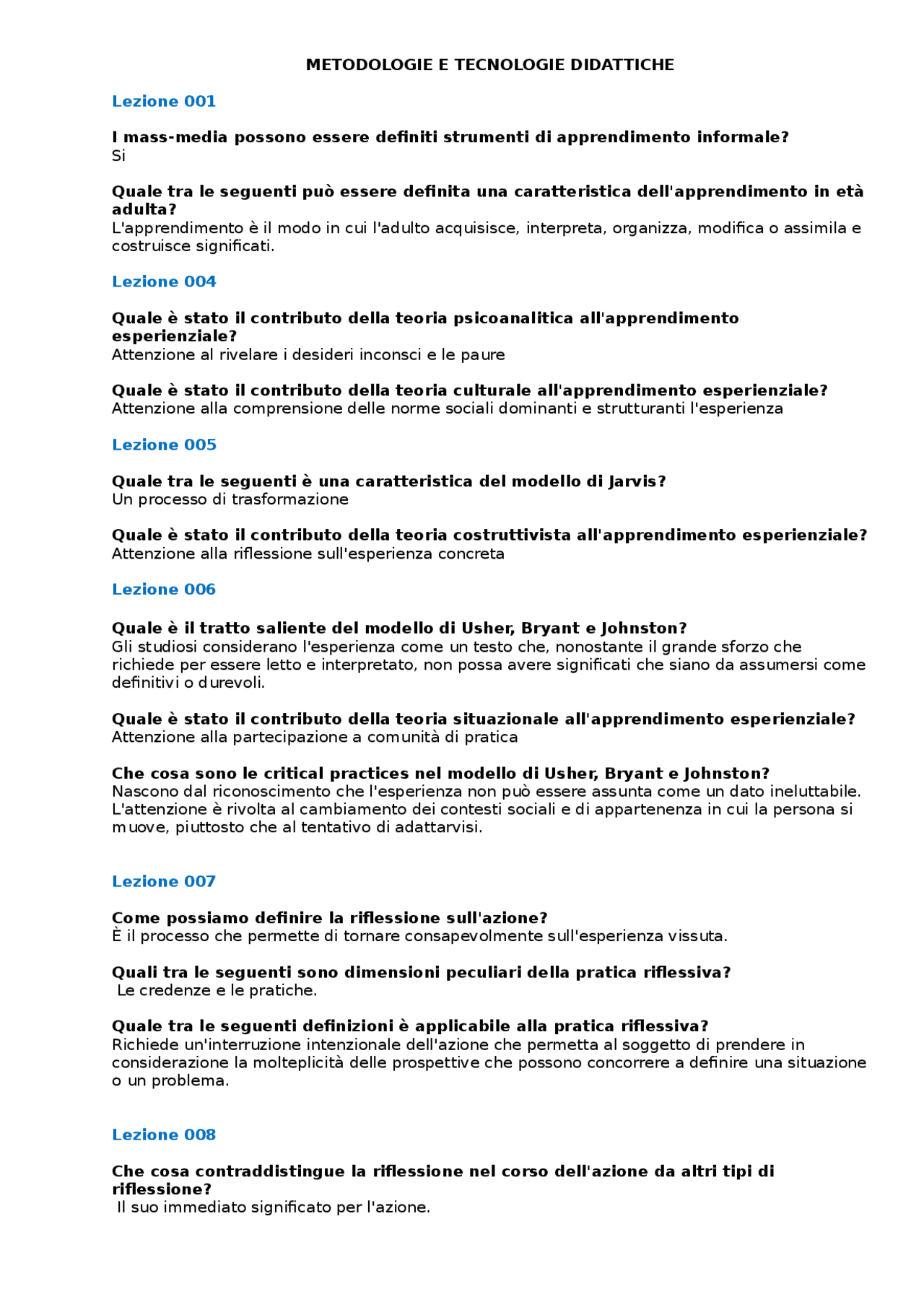Paniere Con Risposte Metodologie E Tecnologie Didattiche 24 Cfu E