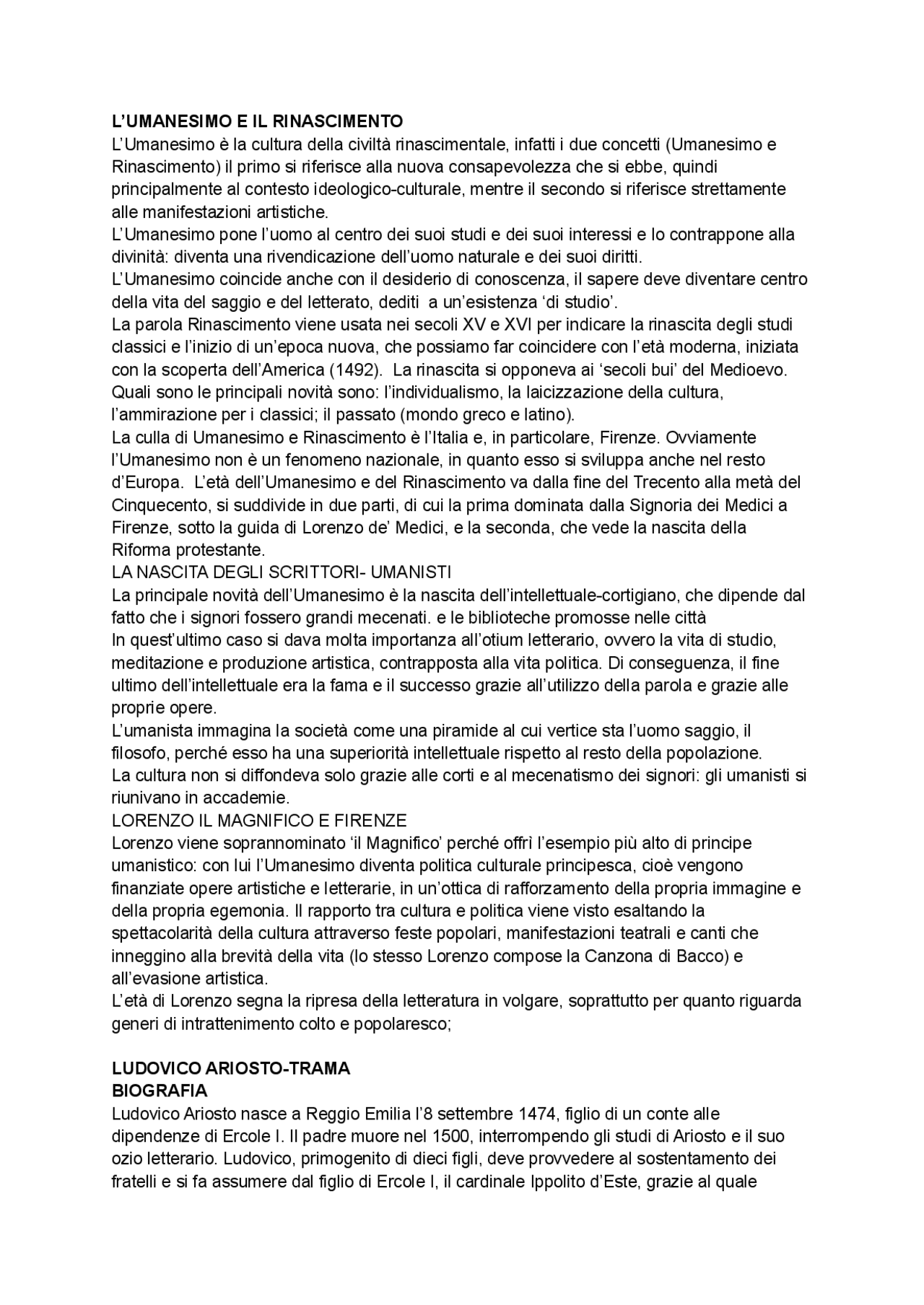 500 Ludovico Ariosto Appunti Di Italiano Docsity