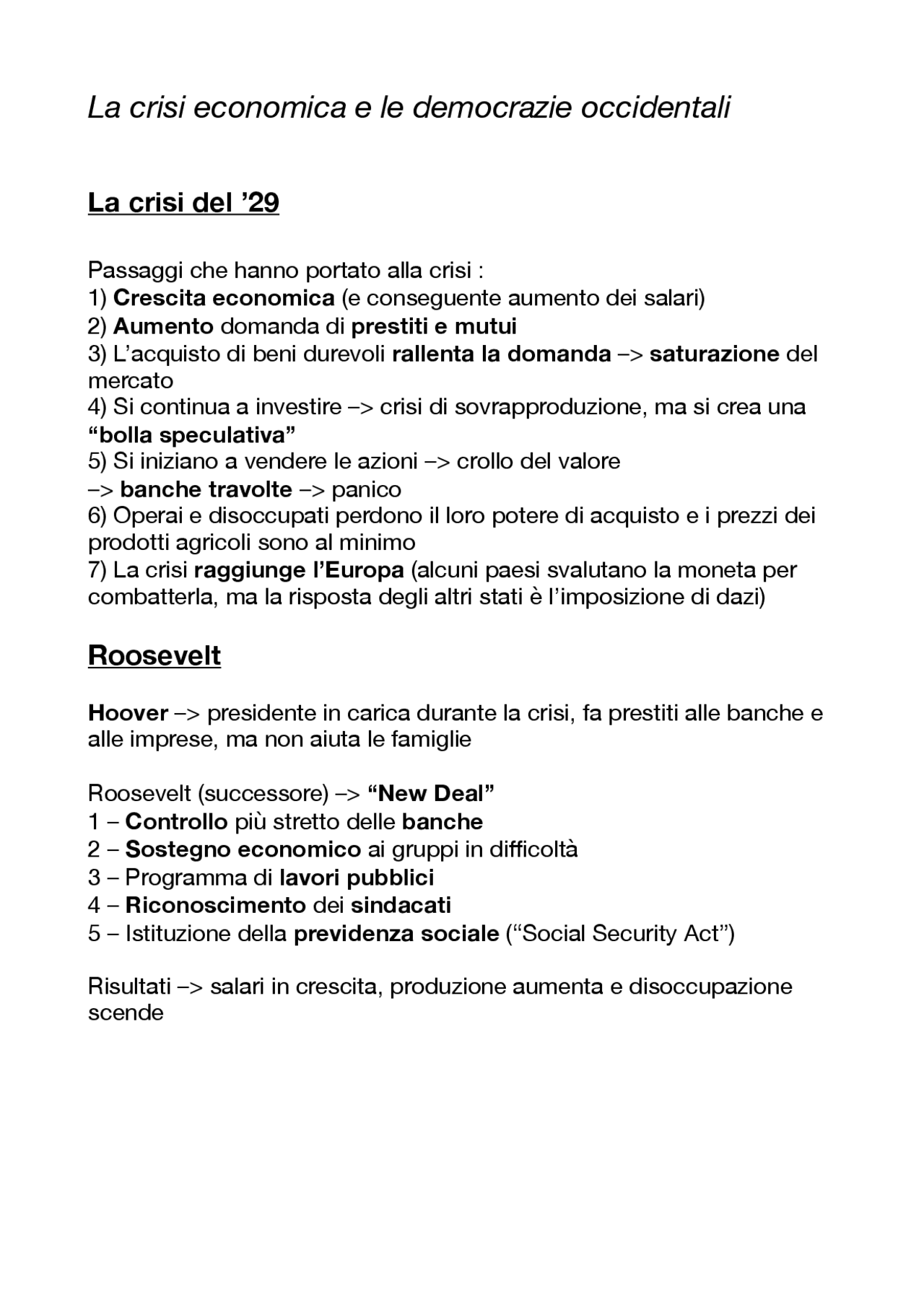Riassunto Crisi Del 29 Schemi E Mappe Concettuali Di Storia Docsity