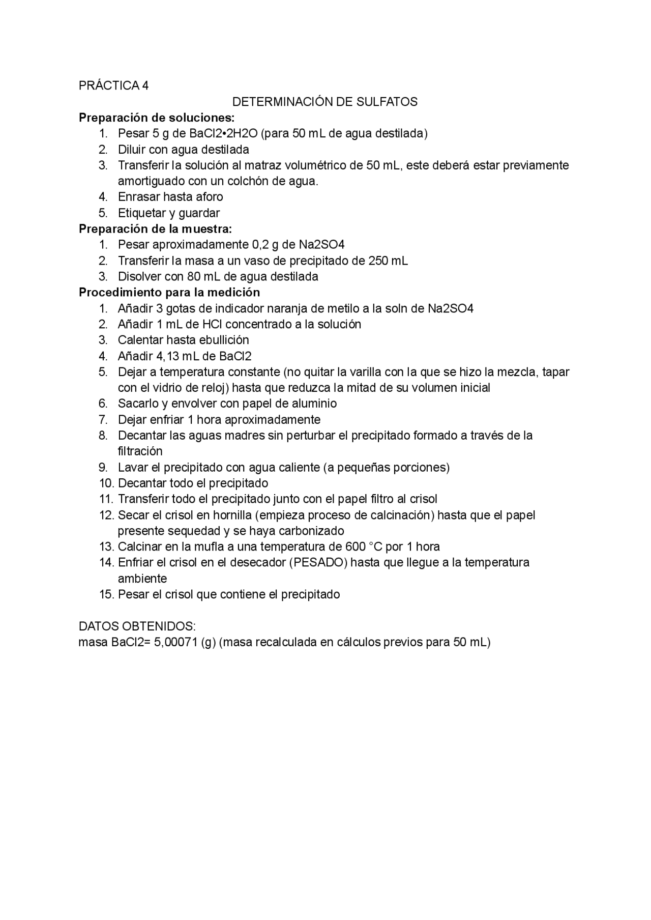 Determiacion De Sulfatos Apuntes De Química Analítica Docsity
