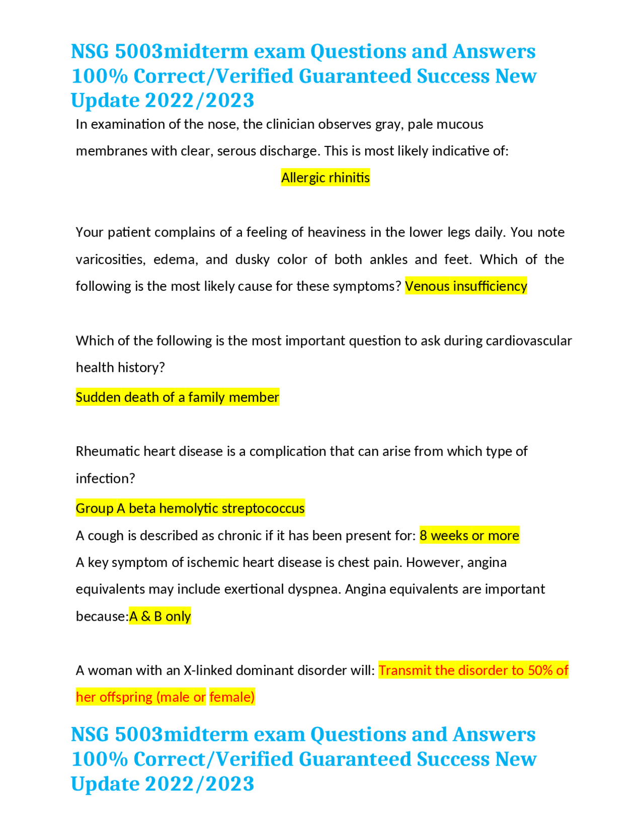 Nsg 5003midterm Exam Questions And Answers 100 Correctverified