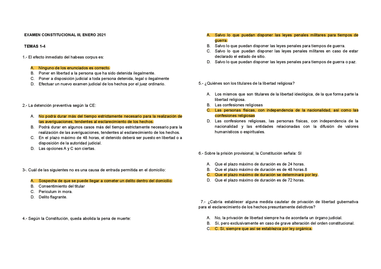 Examenes Constitucional Iii Exámenes De Derecho Constitucional Docsity