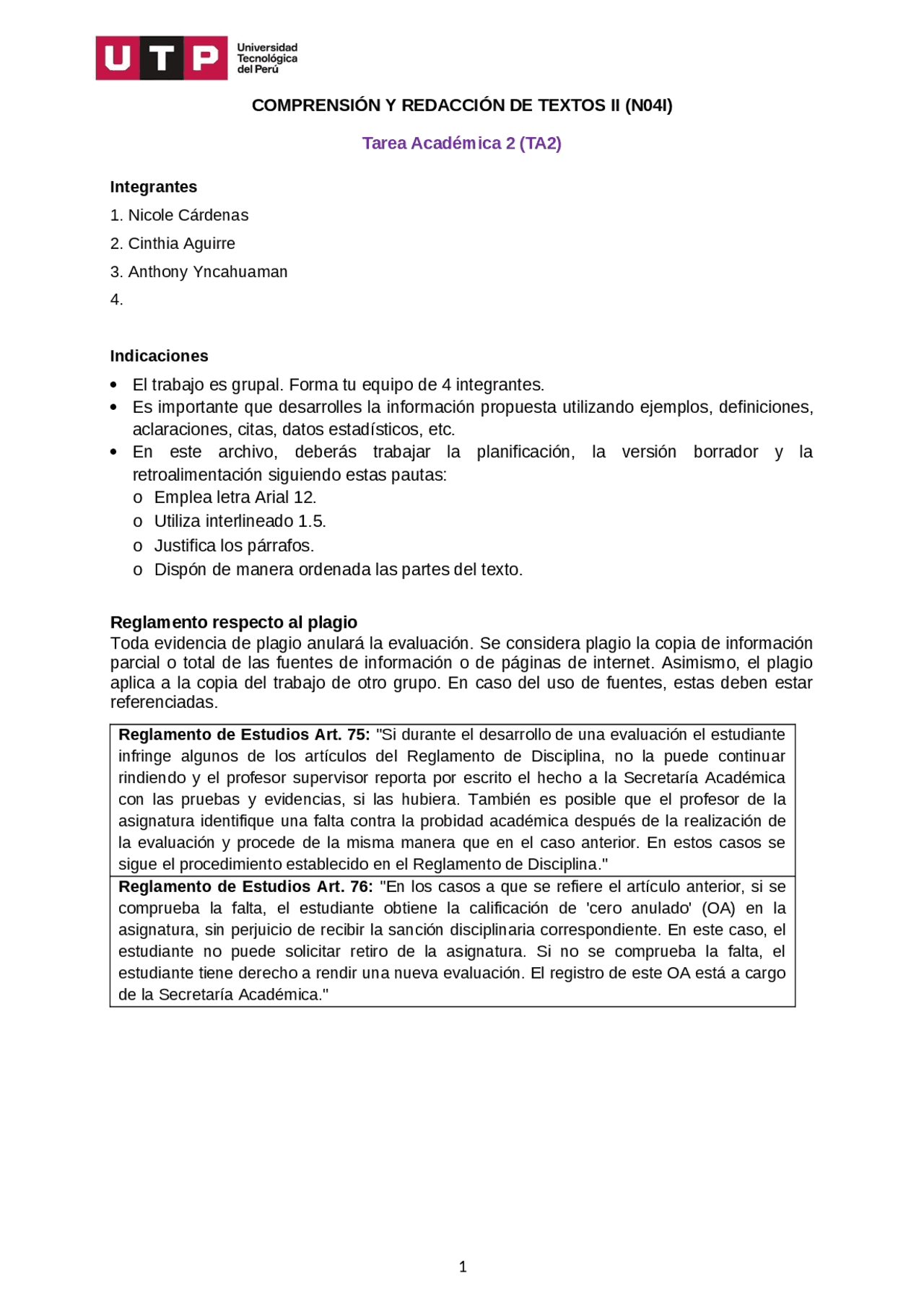 AVANCE DE LA TA DE CRT 2 | Ejercicios de Comunicación | Docsity