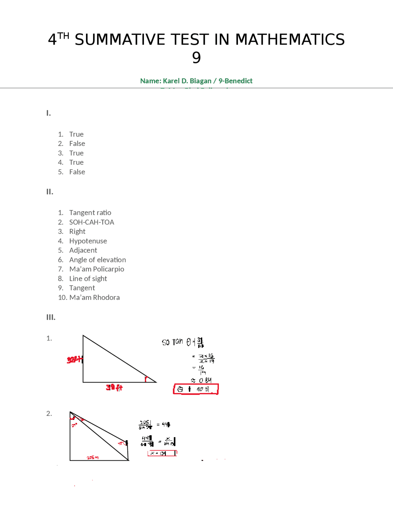 4th Summative Test In Mathematics Assignments Mathematics Docsity