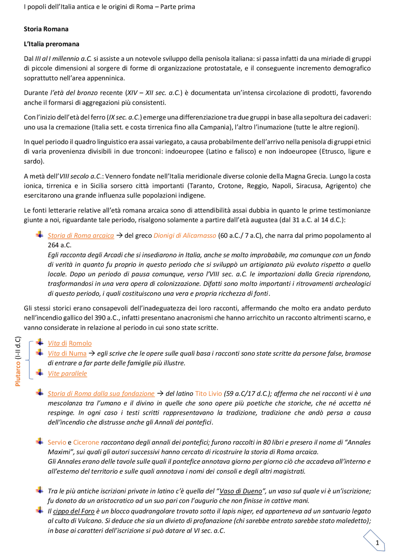 Storia romana fino Augusto | Sintesi del corso di Storia Romana | Docsity