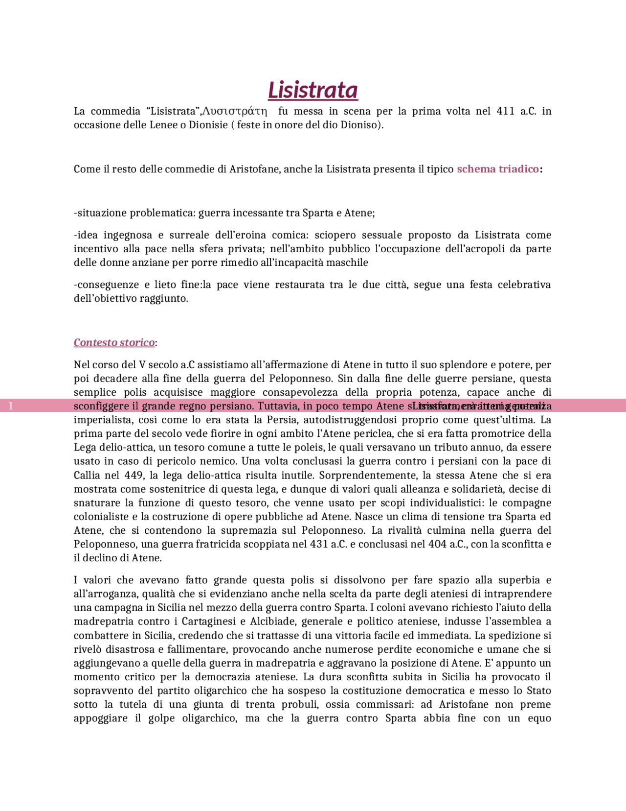 Lisistrata Aristofane Appunti Di Greco Docsity